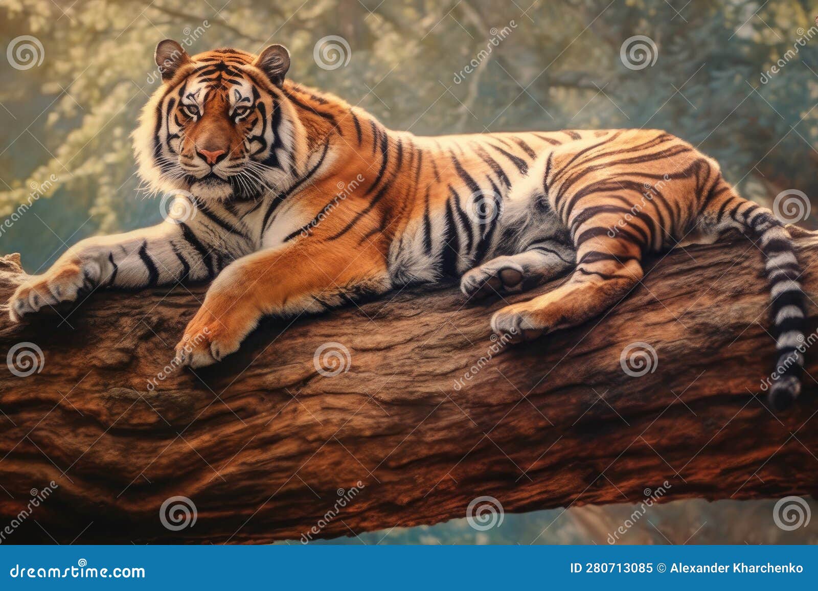 Beautiful Tiger Rest on a Tree Branch Extreme Closeup. Generative AI ...