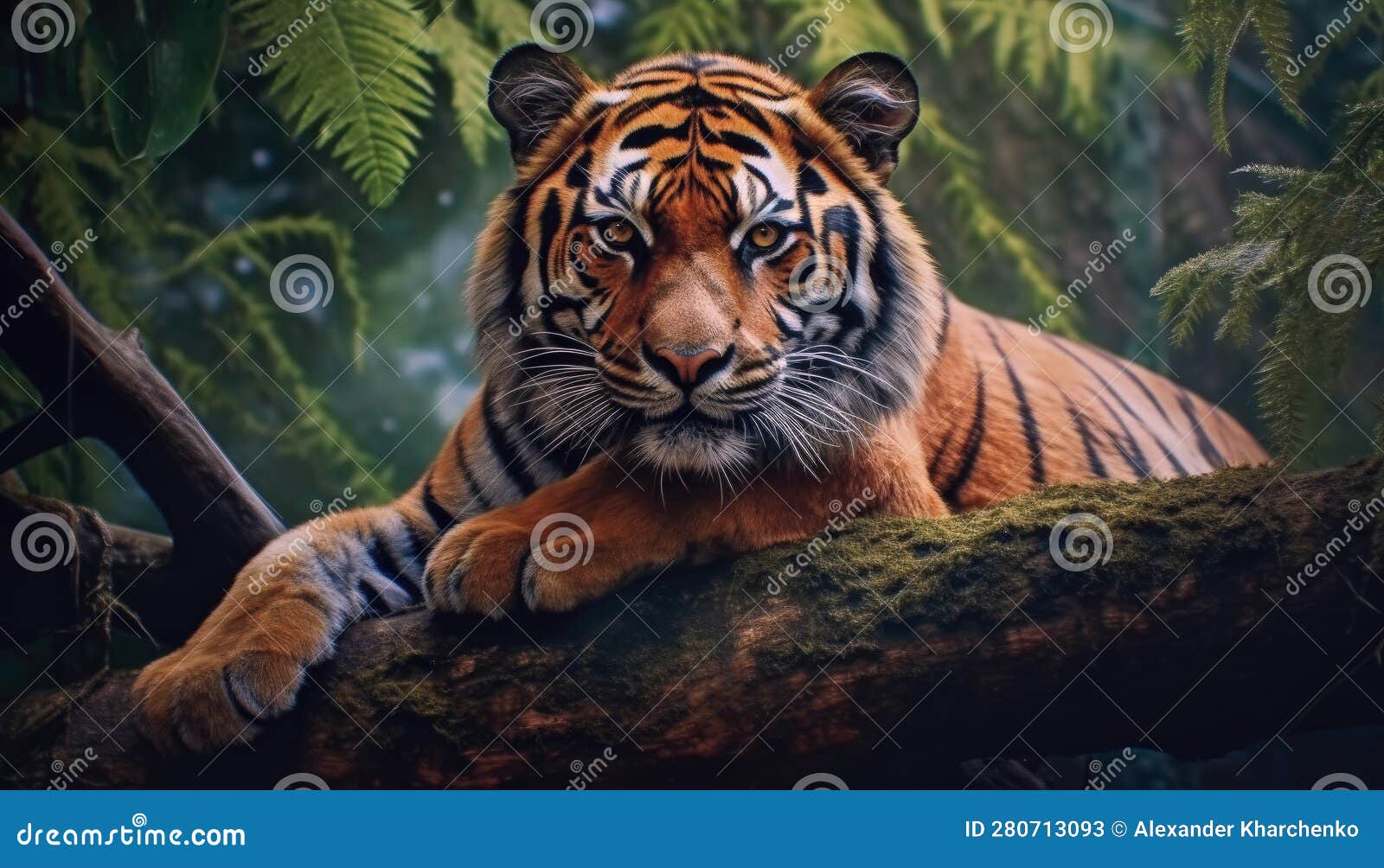 Beautiful Tiger Rest on a Tree Branch Extreme Closeup. Generative AI ...