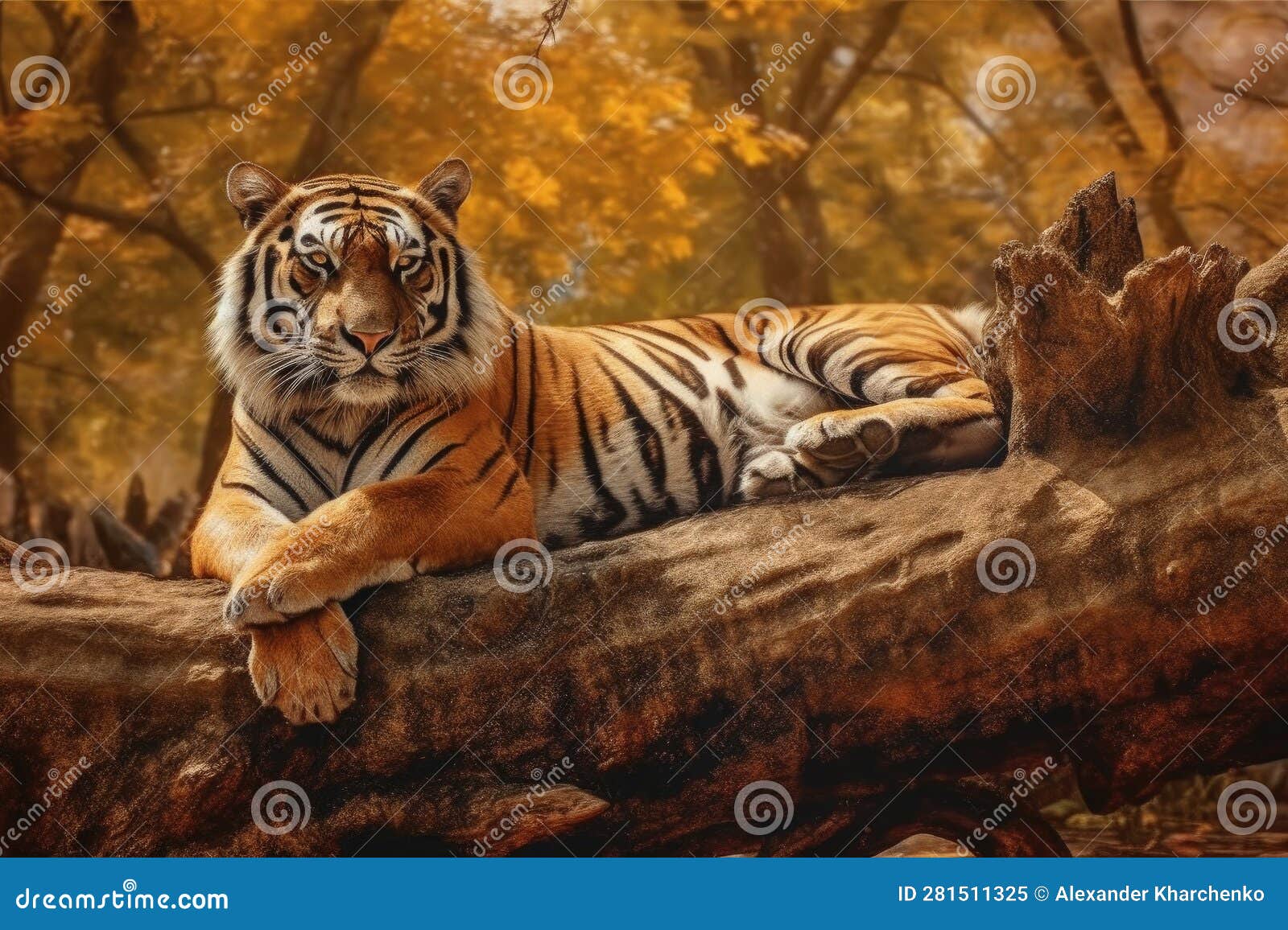 Beautiful Tiger Rest on a Tree Branch Extreme Closeup. Generative AI ...