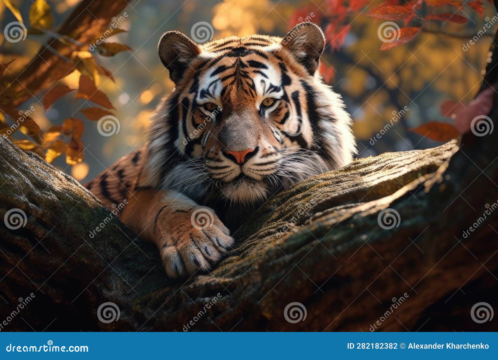Beautiful Tiger Rest on a Tree Branch Extreme Closeup. Generative AI ...