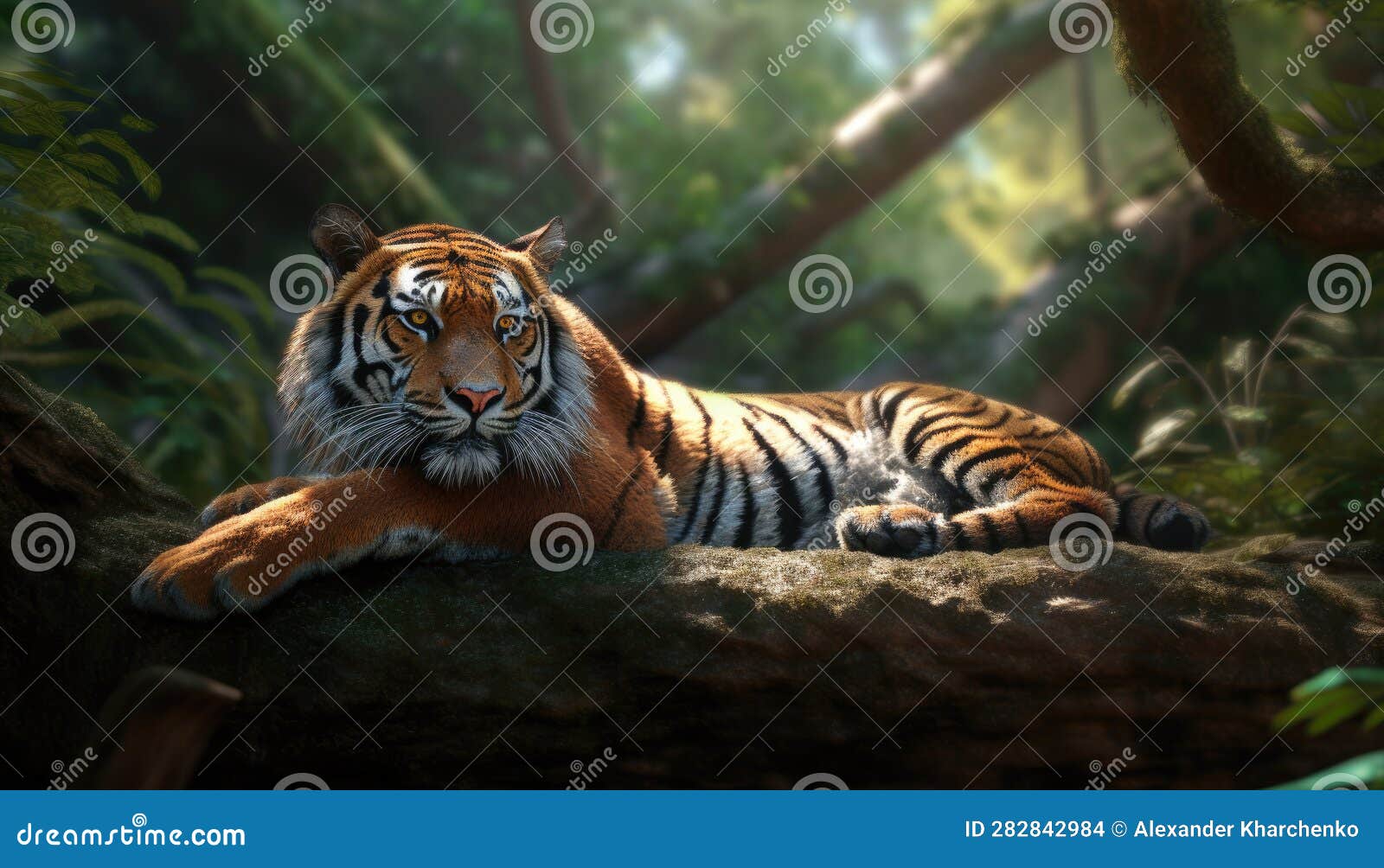 Beautiful Tiger Rest on a Tree Branch Extreme Closeup. Generative AI ...
