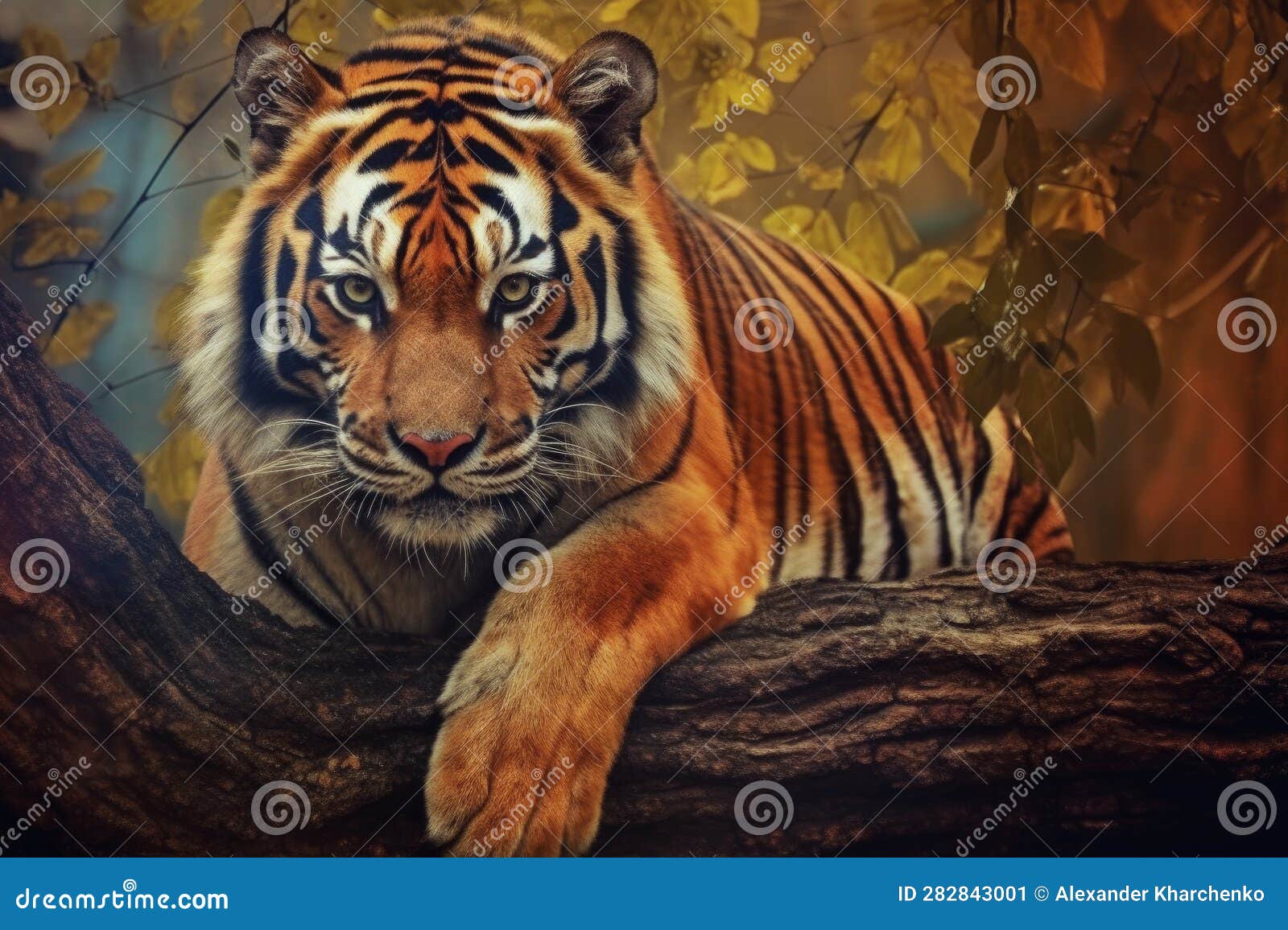 Beautiful Tiger Rest on a Tree Branch Extreme Closeup. Generative AI ...