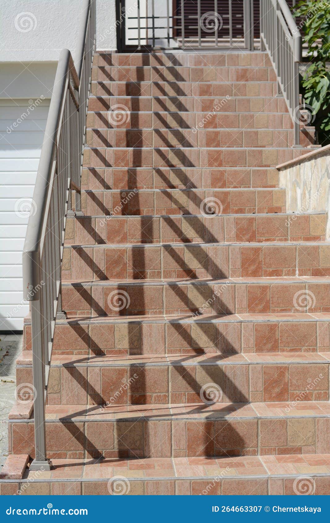 Beautiful Tiled Stairs with Metal Railings Outdoors Stock Image - Image ...
