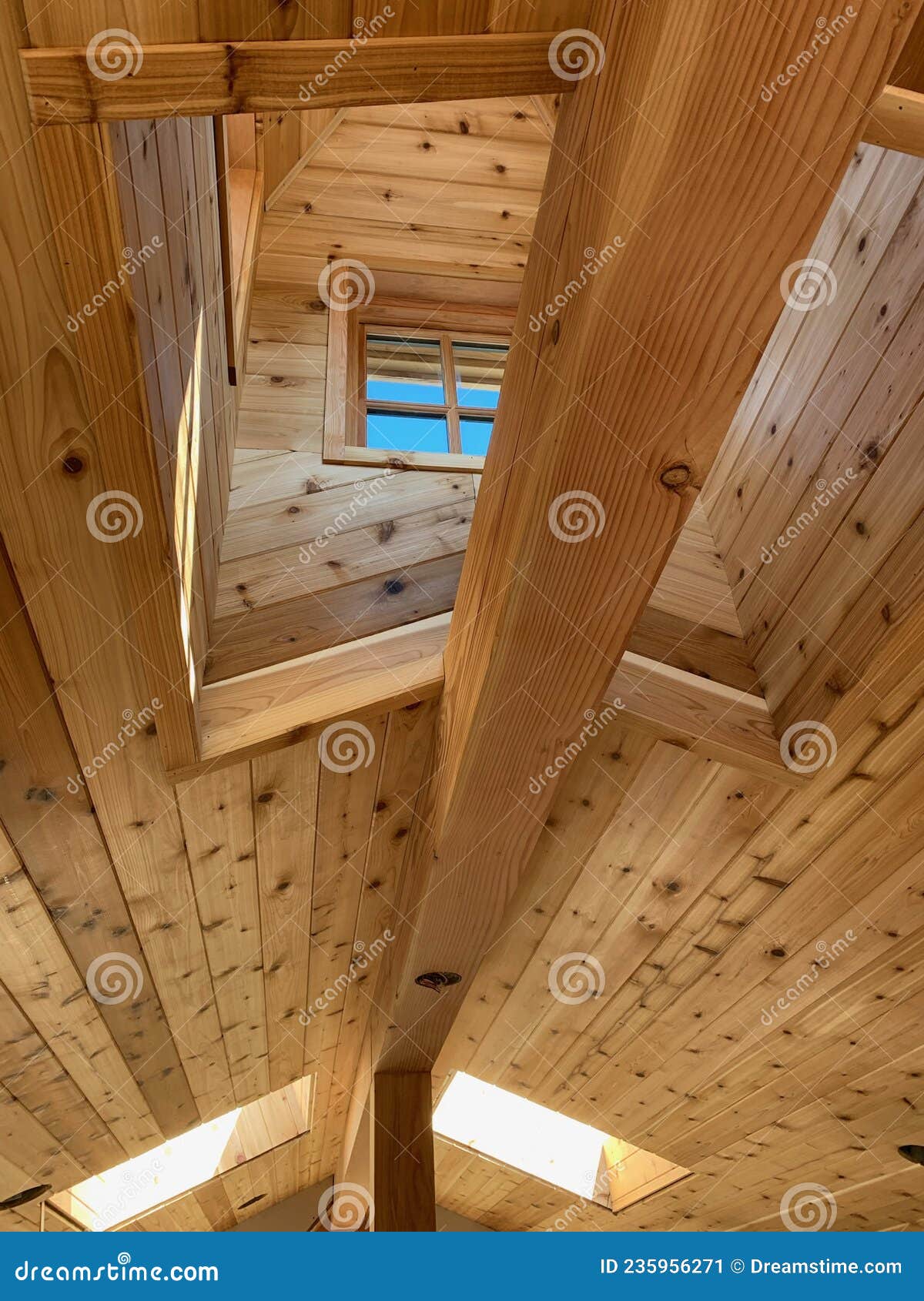 Beautiful Timberframe Ceiling with Beam and Beautiful Blue Sky and ...