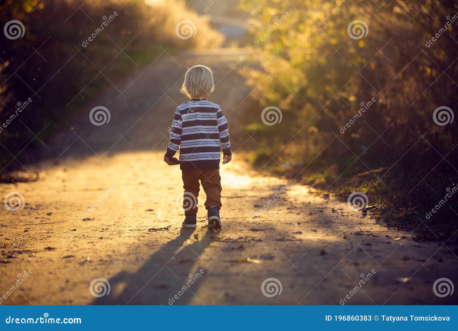 Beautiful Toddler Boy, Walking on Rural Path on Sunset, Backlit Stock ...