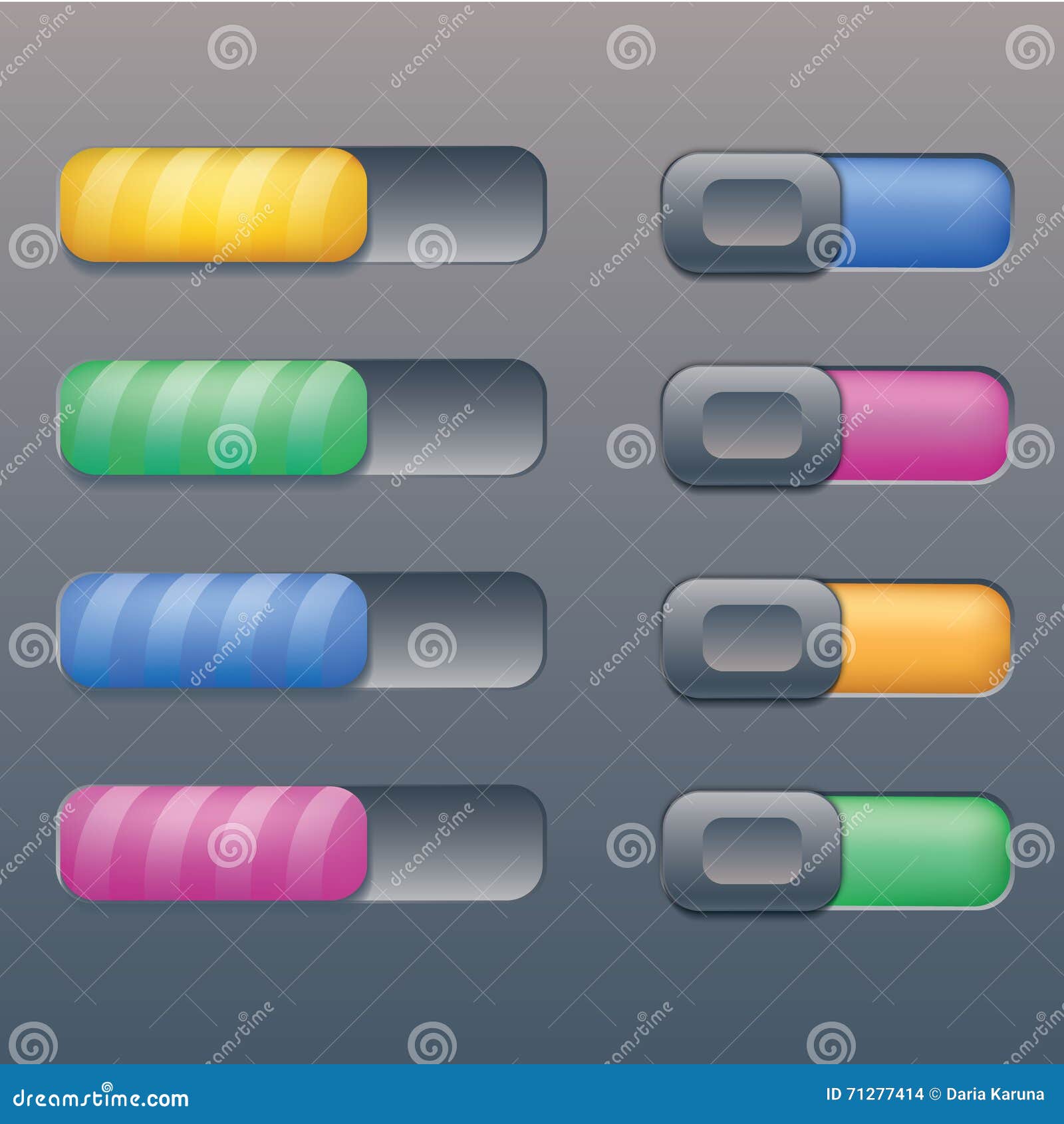 8 Beautiful Toggle Buttons. Stock Illustration - Illustration of push ...