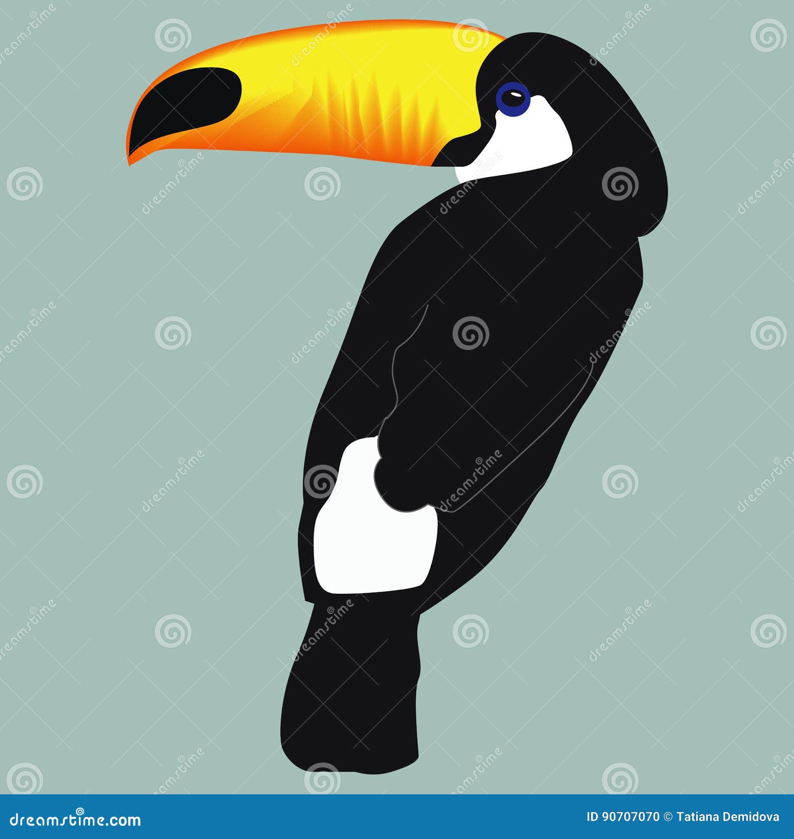 Beautiful Toucan Bird on a Blue Background. Stock Vector - Illustration ...