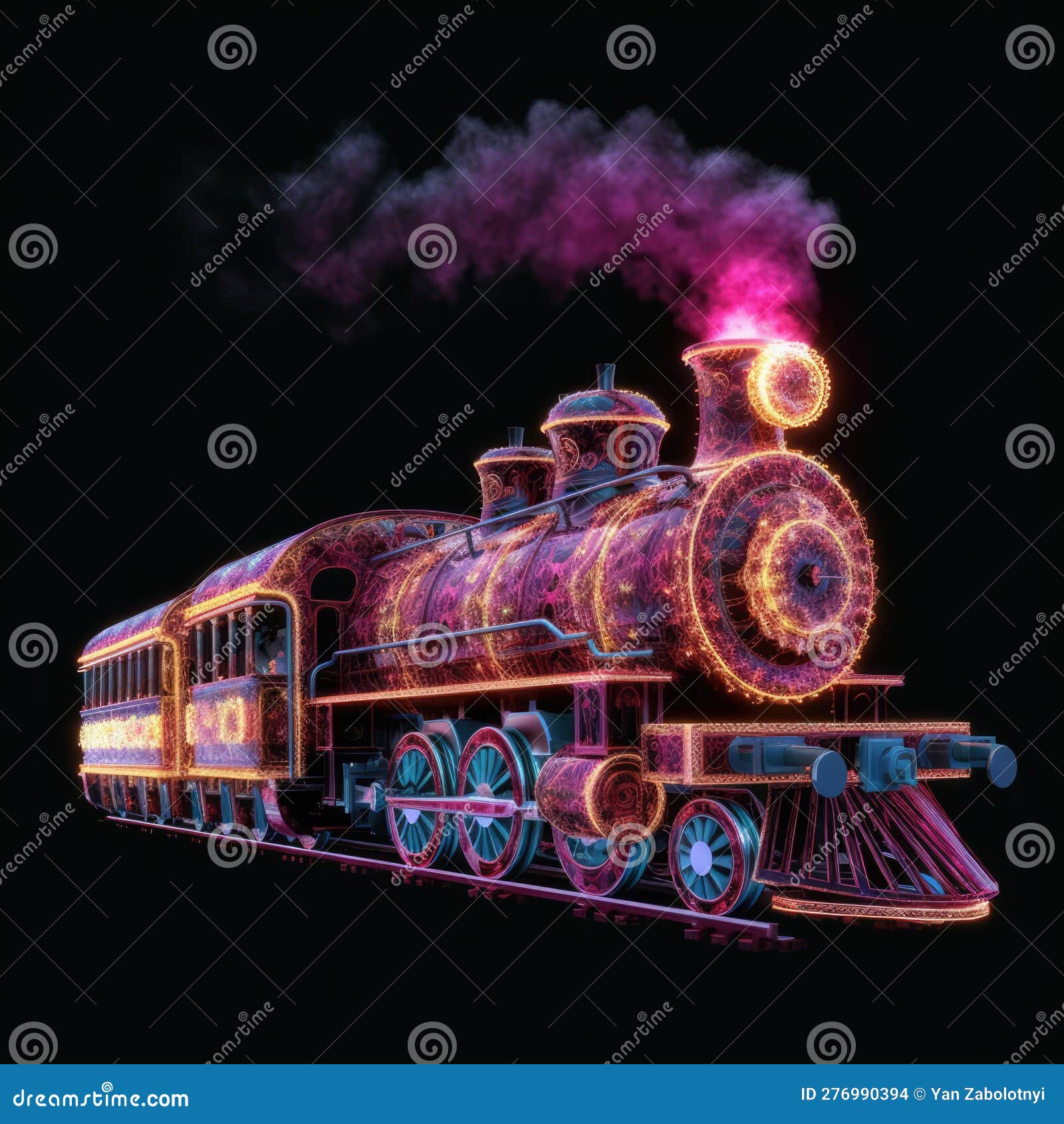 Beautiful Train in Red Purple Fire on Black Background. Generative AI ...