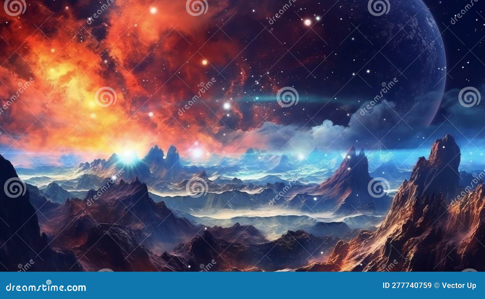 Beautiful Travel in Deep Space and Nebula. Generative AI Stock ...