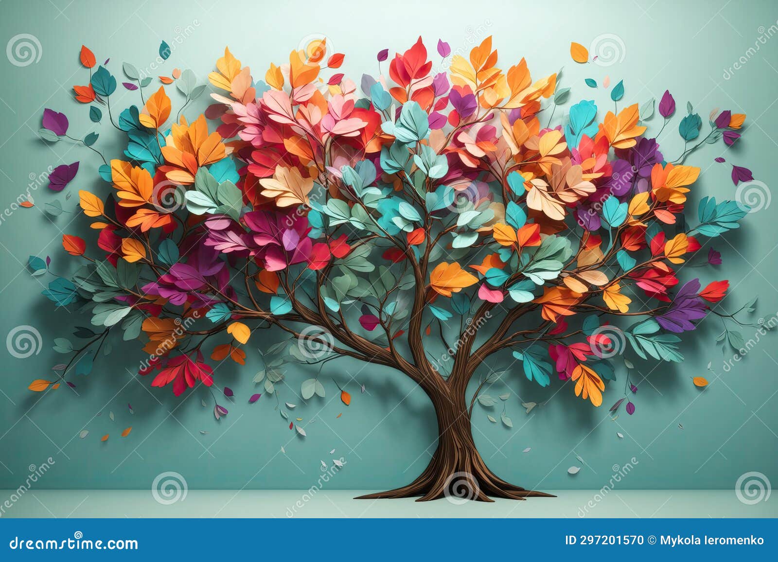 Beautiful Tree with Colorful Leaves on a Green Background. Stock ...