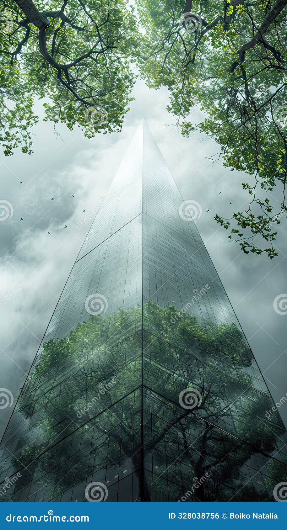 A Beautiful Tree is Mirrored in the Smooth Surface of a Glass Pyramid ...