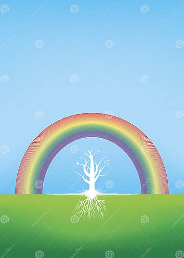 Beautiful Tree with Roots with a Rainbow Stock Vector - Illustration of ...