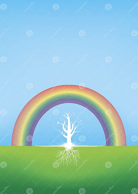 Beautiful Tree with Roots with a Rainbow Stock Vector - Illustration of ...