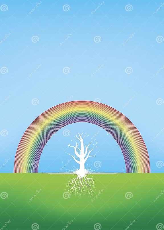 Beautiful Tree with Roots with a Rainbow Stock Vector - Illustration of ...