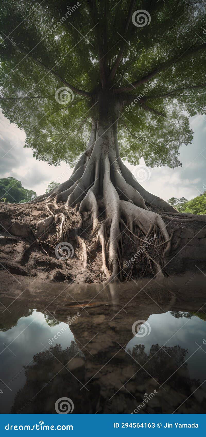 Beautiful Tree with Roots Reflected in the Lake. Toned Stock ...