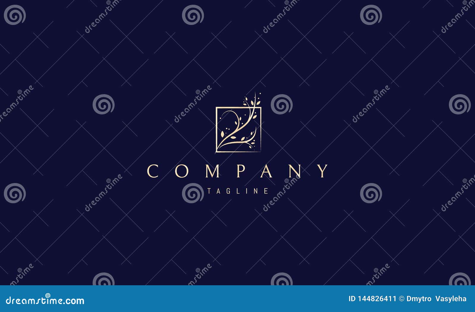 Beautiful Tree Twig Square Gold Vector Logo Design Stock Vector ...