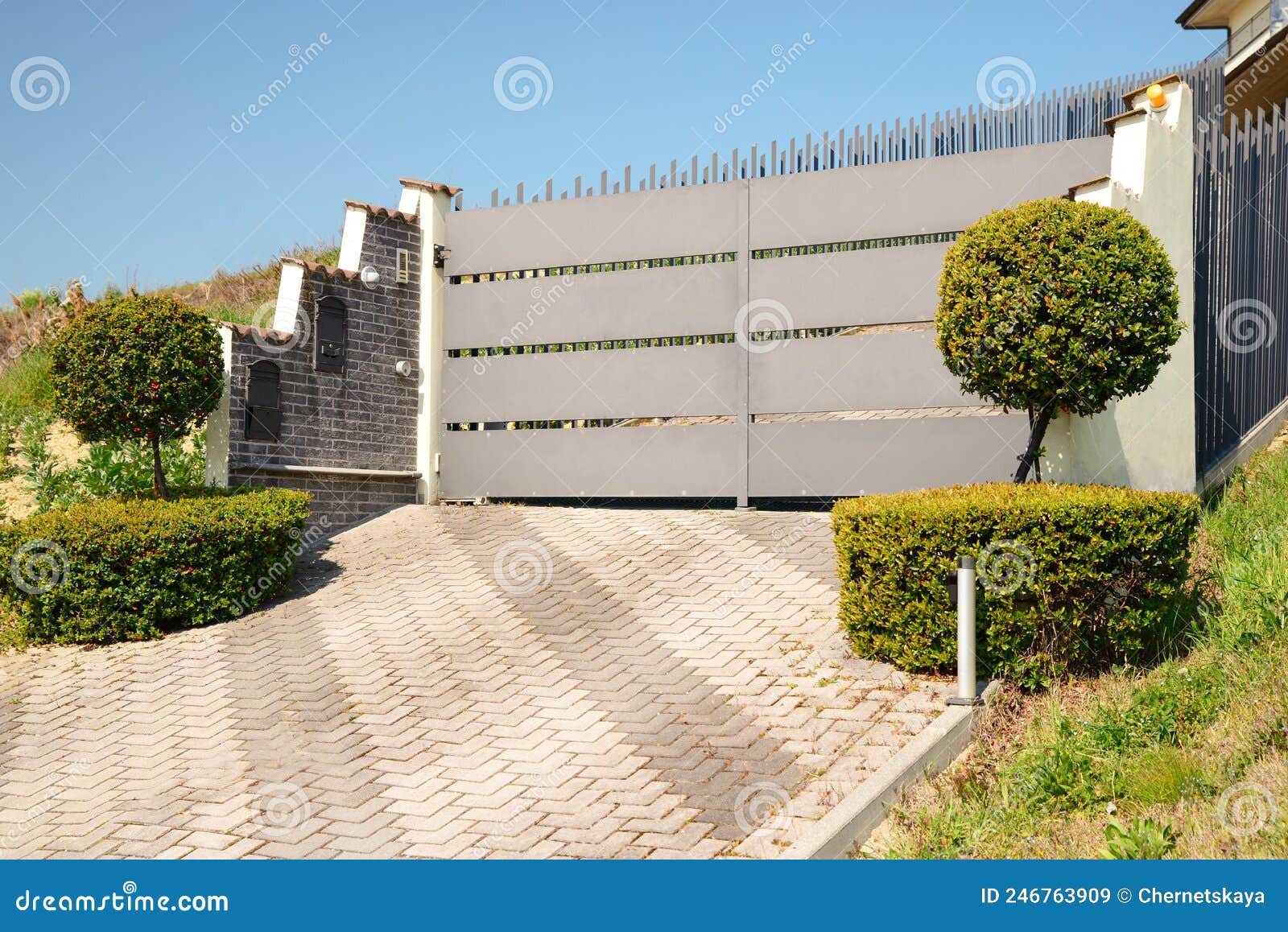 Beautiful Trees and Bushes Near Gates Outdoors Stock Image - Image of ...
