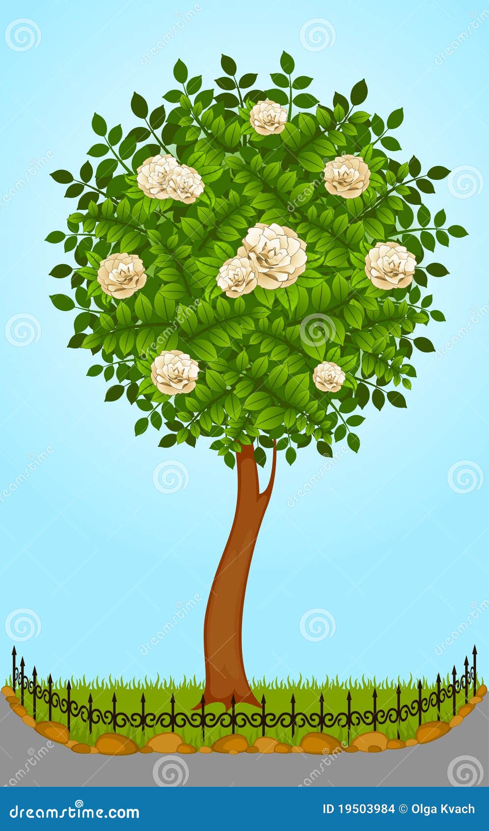Beautiful trees with fence stock vector. Illustration of meadow - 19503984