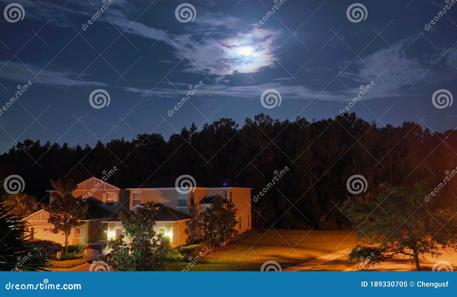 Beautiful Trees House and and Moon Stock Image - Image of bright, house ...