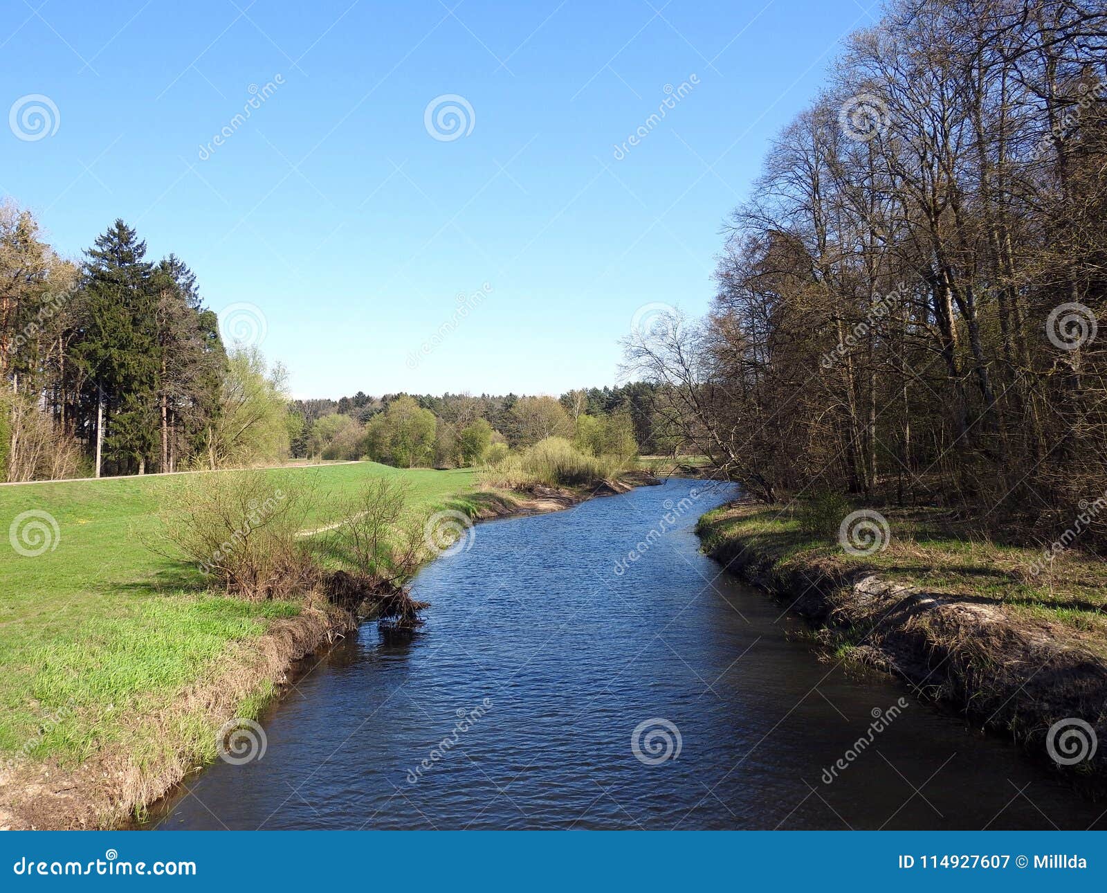Beautiful Trees and River in Spring, Lithuania Stock Image - Image of ...
