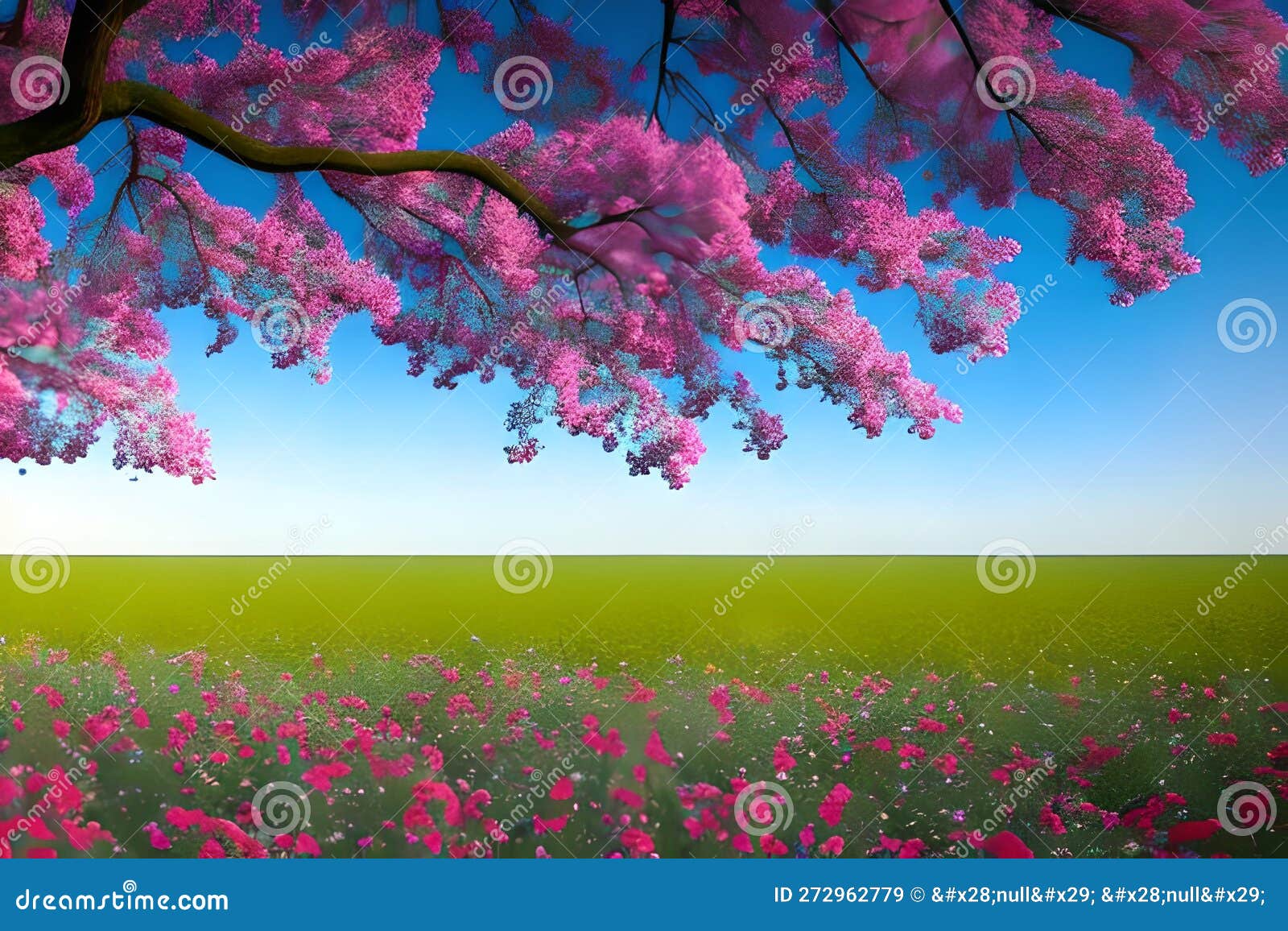 Beautiful Trees Stand Out in Peaceful Meadow Stock Illustration ...