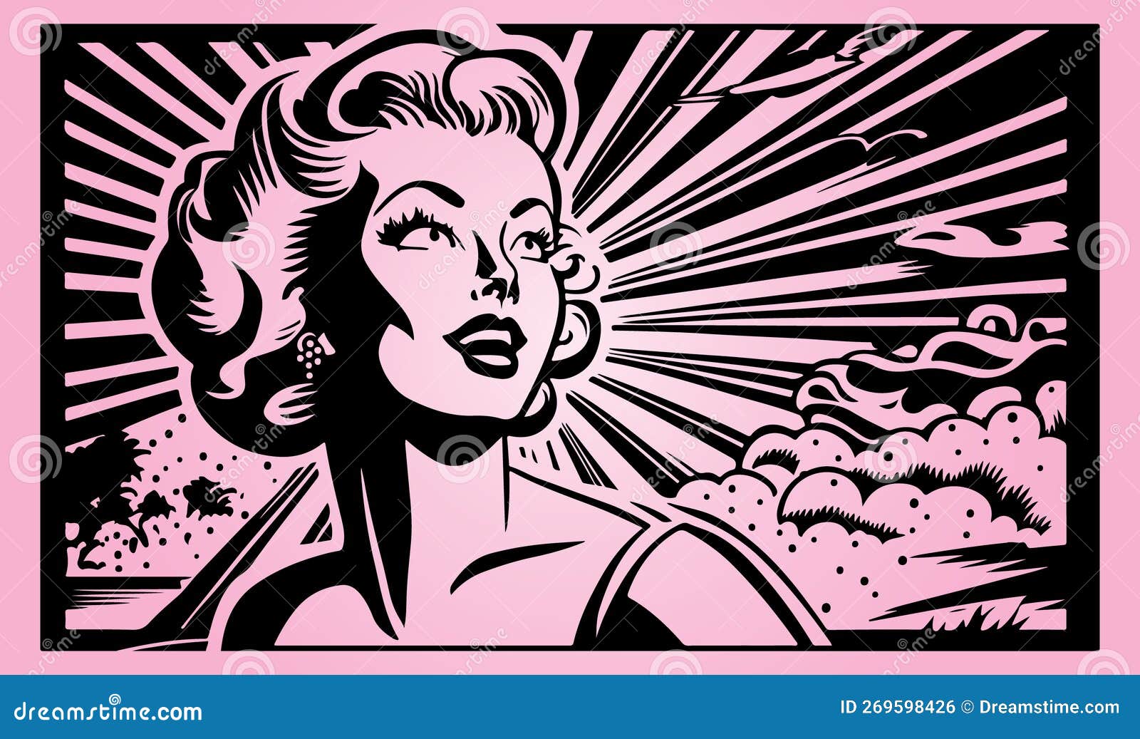 Beautiful And Trendy Black And White Pop Art Of A Women Stock Vector