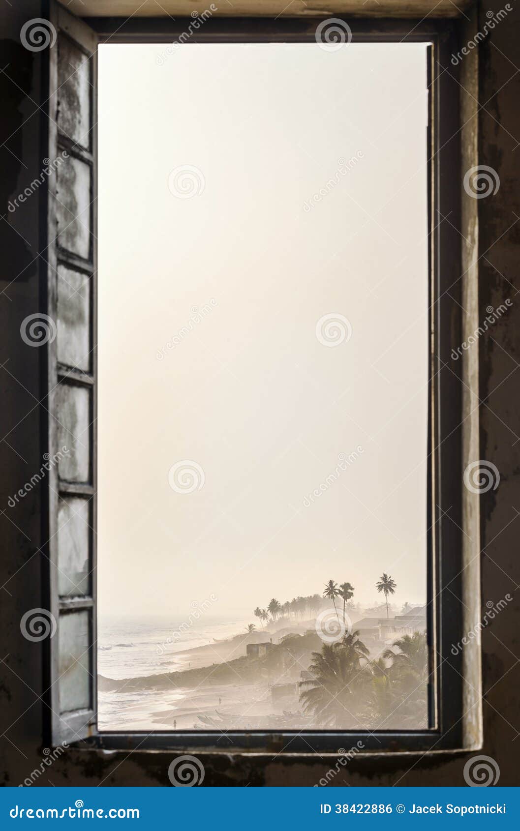 Beautiful Tropical Beach through Window Stock Photo - Image of idea ...