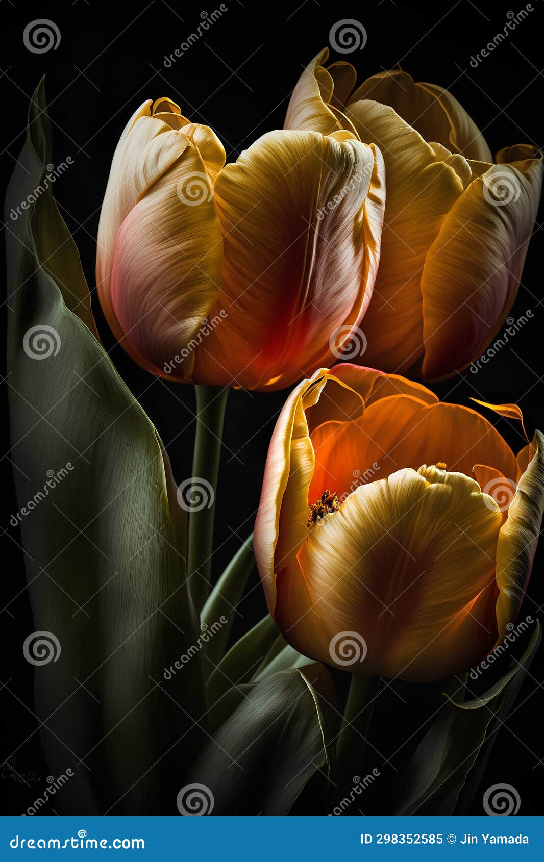 Beautiful Tulips on a Black Background. Floral Background Stock ...