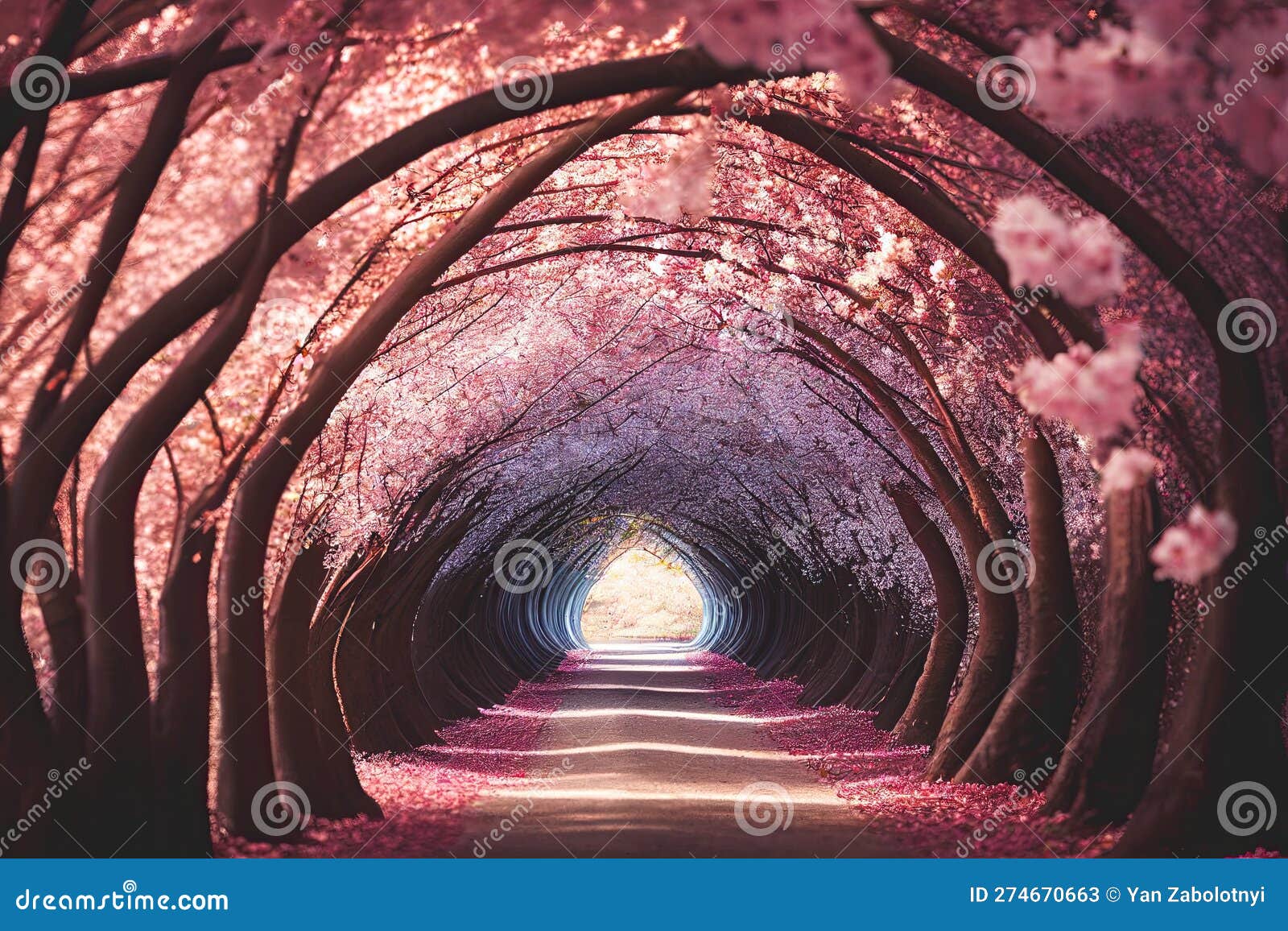 A Beautiful Tunnel of Cherry Blossom Trees. Generative AI Stock ...
