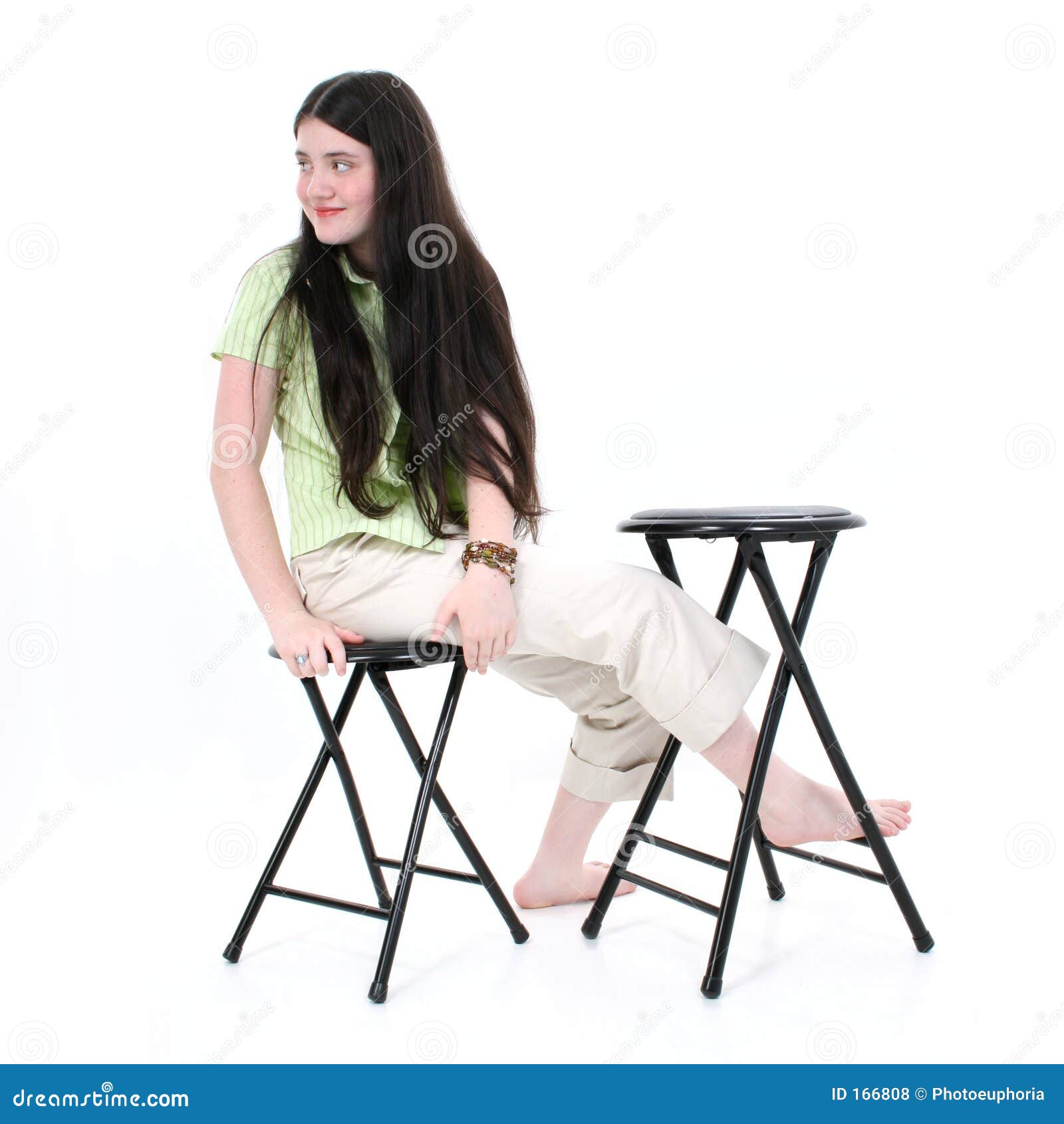 Beautiful Tween Girl Sitting on Stool Stock Photo - Image of young ...