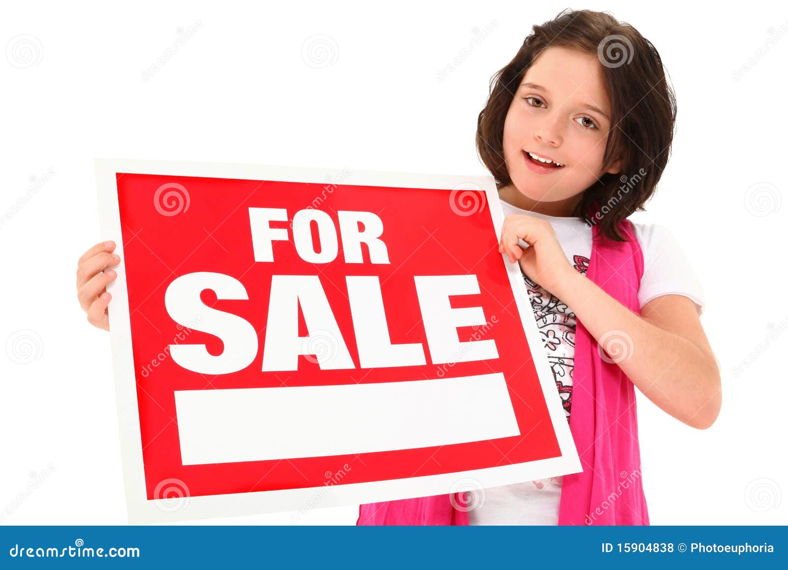 Beautiful Tween with for Sale Sign Stock Photo - Image of kids ...