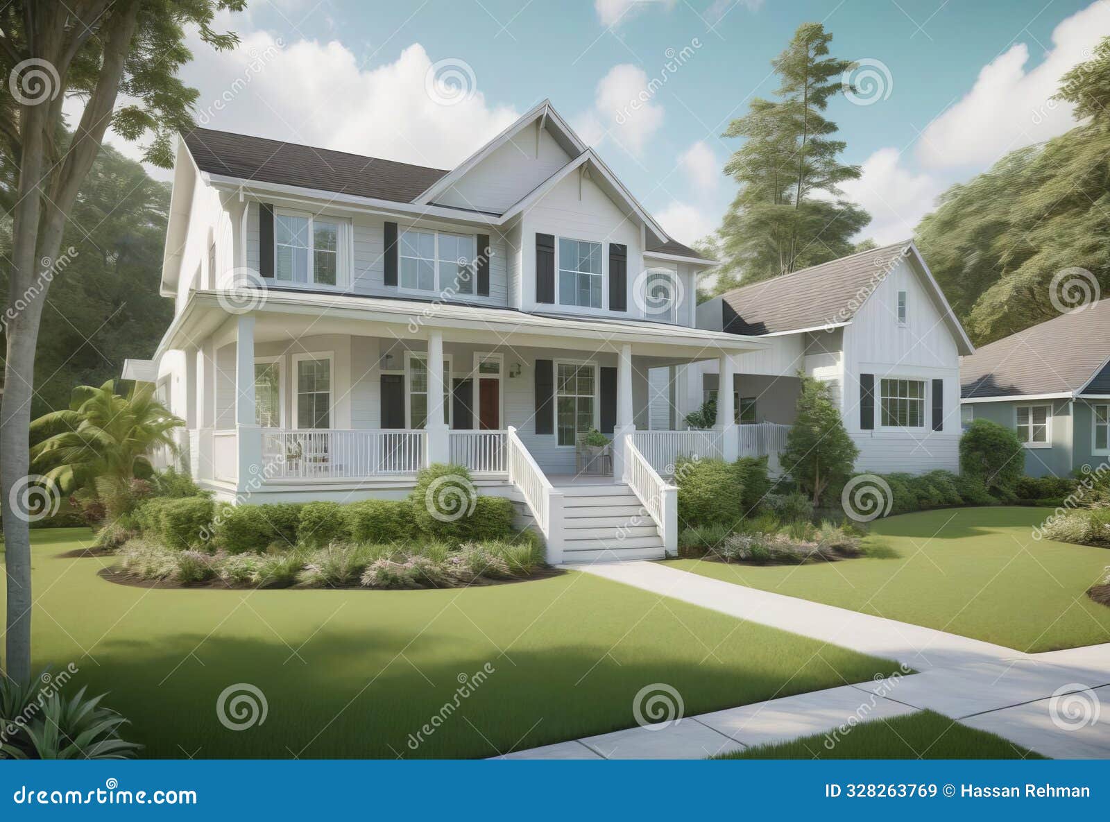 A Beautiful Two-story House with a White Exterior Stock Illustration ...