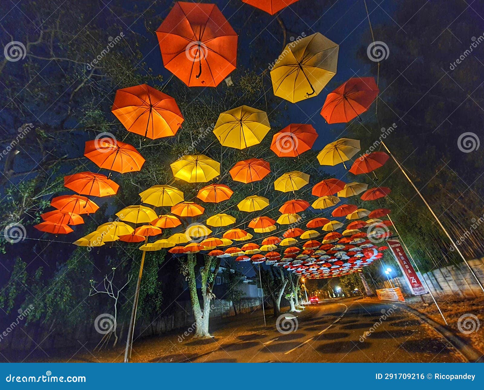 Beautiful Umbrella Display with Night Lights Editorial Photo - Image of ...
