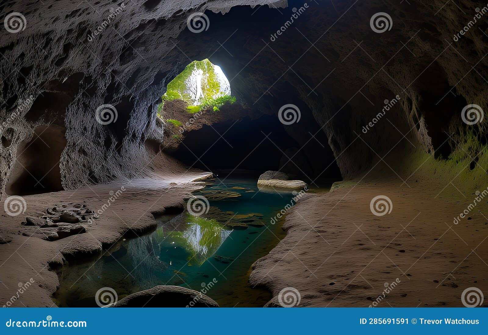Beautiful Underground Cave with Small Stream Running through it Stock ...