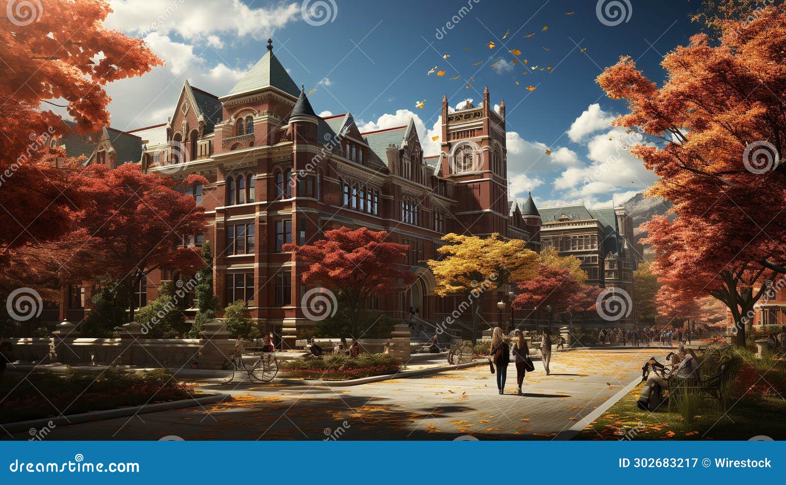 Beautiful University Building with a Yard Full of Students. AI ...