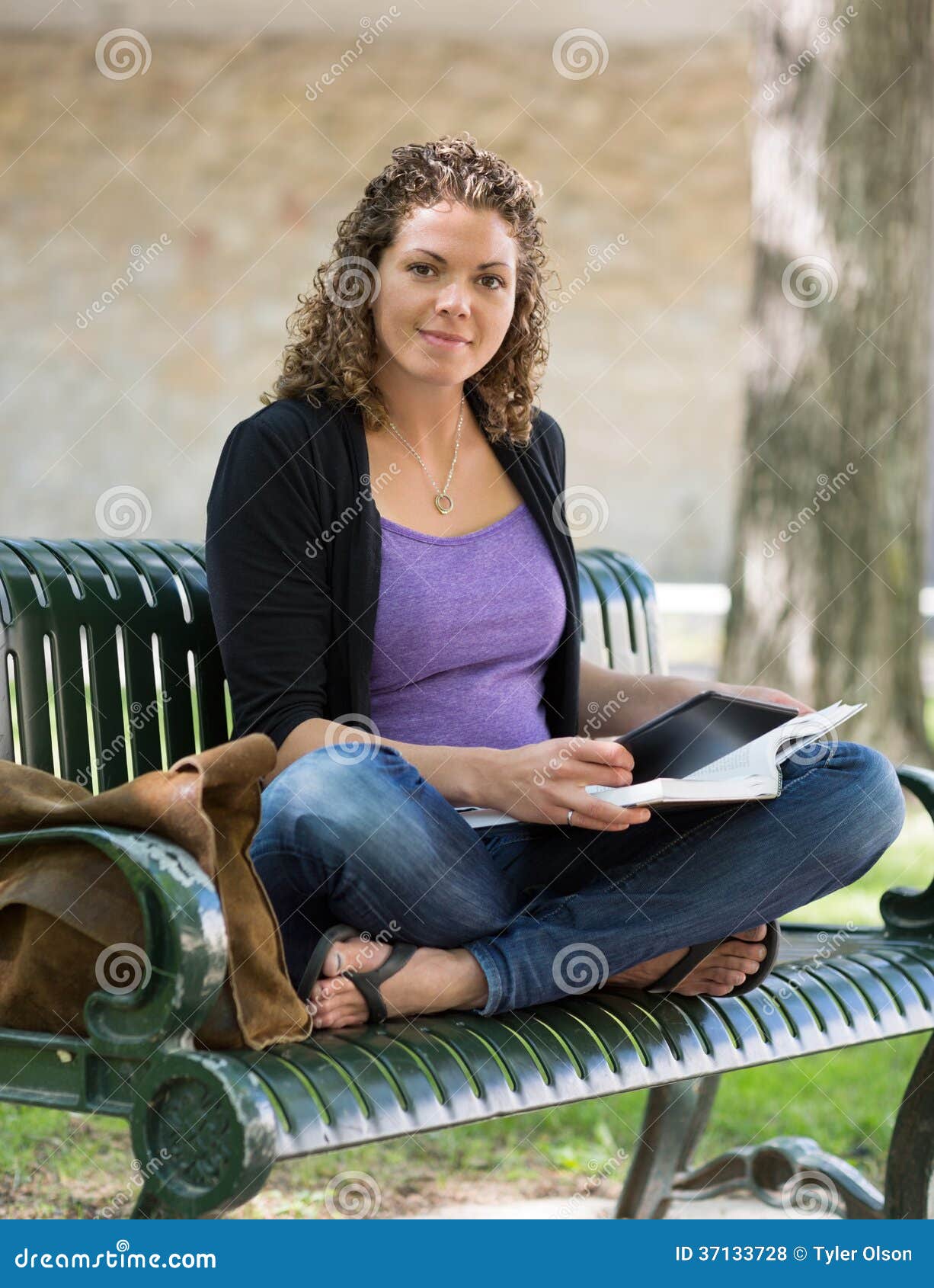 Beautiful University Student on Bench Stock Photo - Image of campus ...