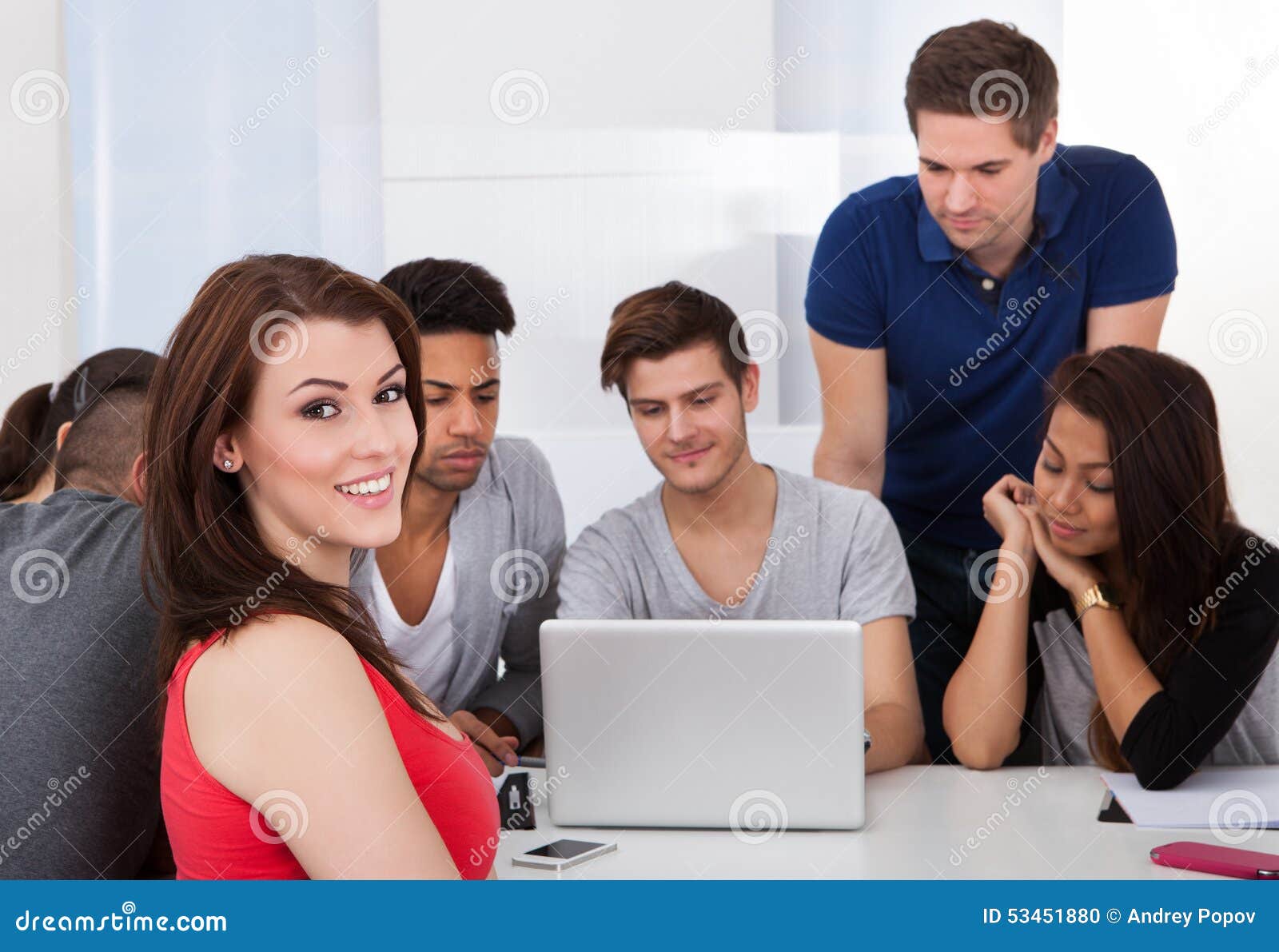 Beautiful University Student Sitting with Classmates Stock Photo ...