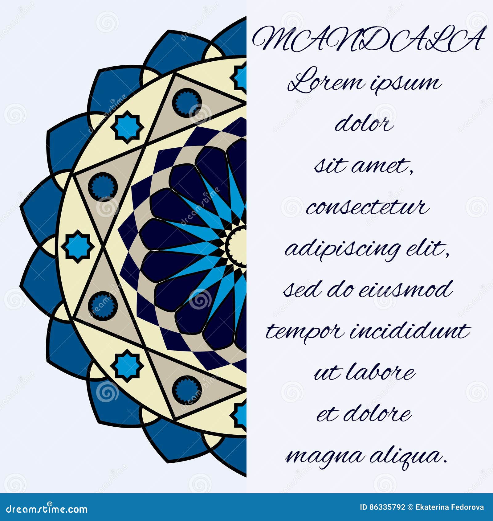 Beautiful Unusual Pattern, Blue Mandala, the Layout with Text Stock ...