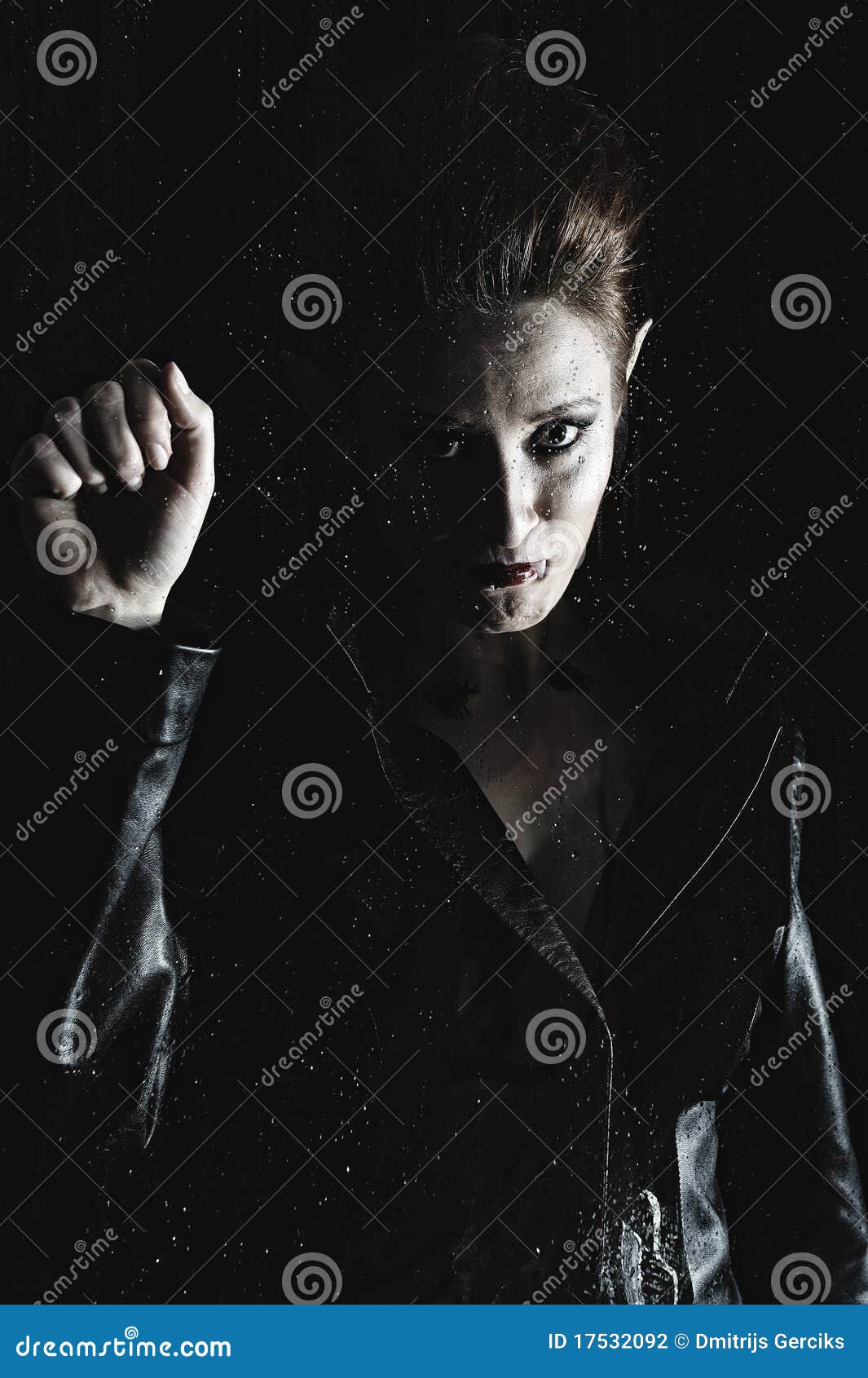 Beautiful Vampire Woman Behind Rainy Window Stock Photo - Image of ...