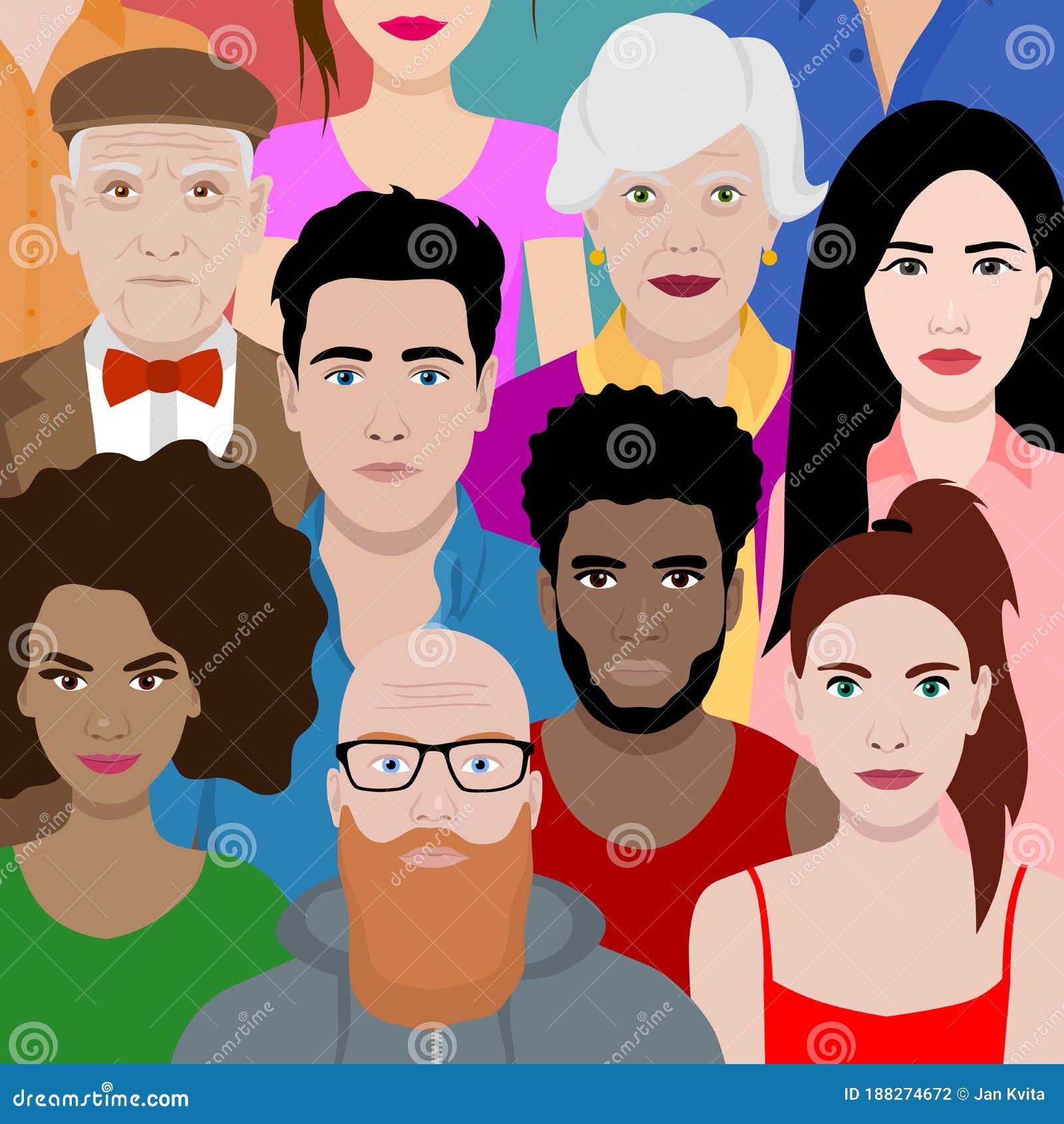 Beautiful Vector Background with Multicultural Cartoon People Stock ...