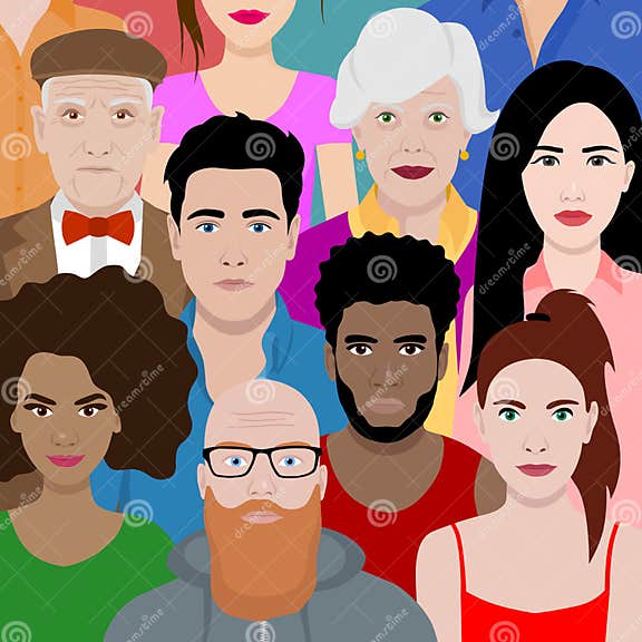 Beautiful Vector Background with Multicultural Cartoon People Stock ...