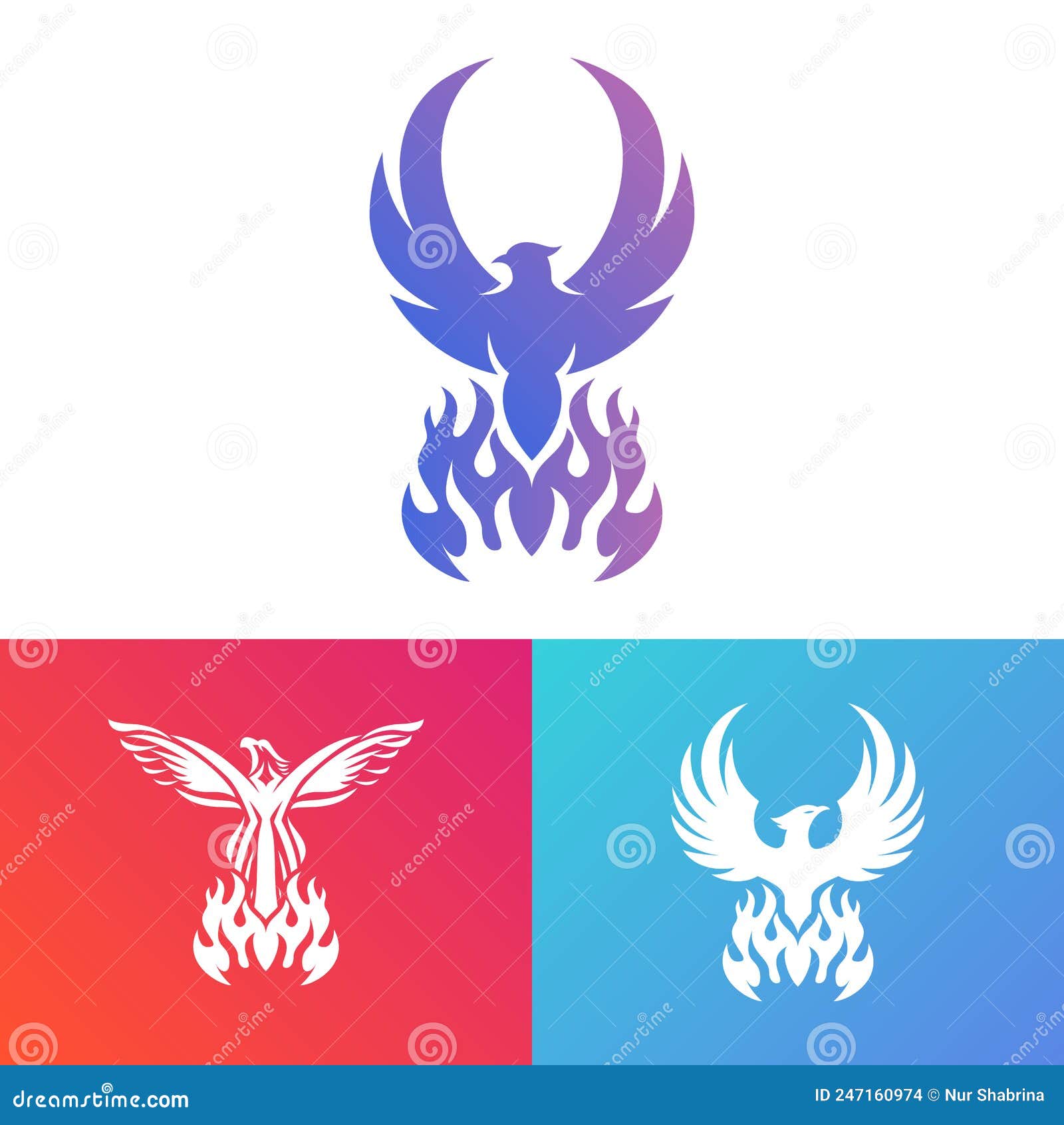 Beautiful Vector Collection Modern Flying Vertical Phoenix Flame Design ...