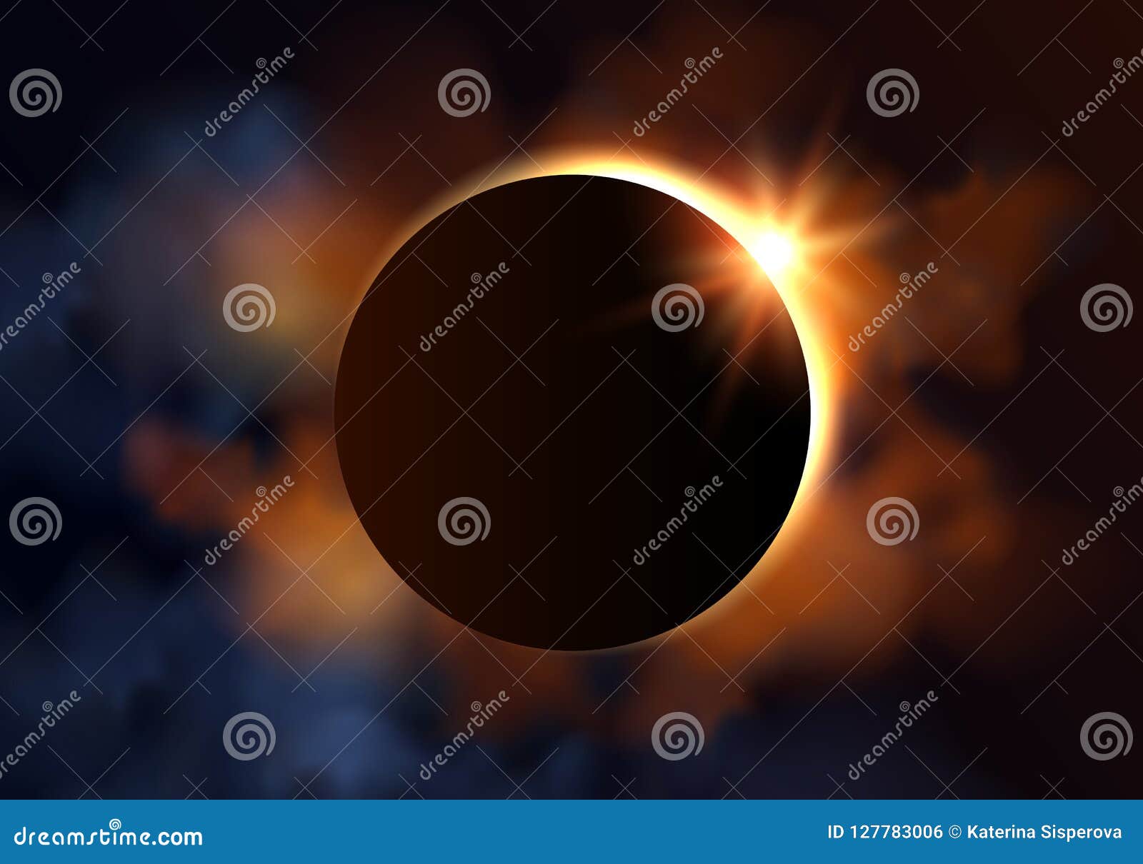Beautiful Vector Eclipse Illustration With Yellow Light Rays And ...