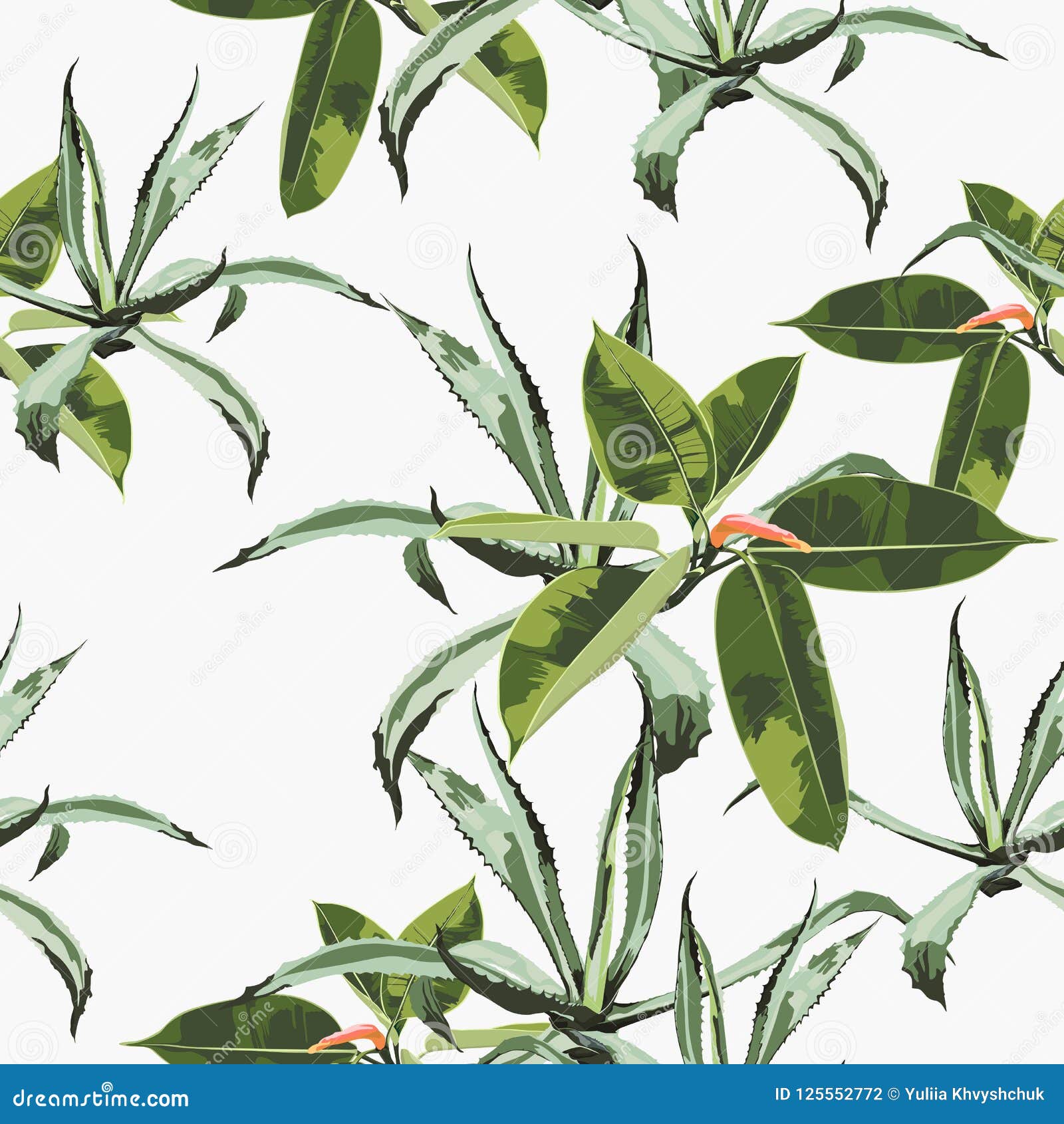 Beautiful Vector Floral Seamless Pattern Background with Agave and ...