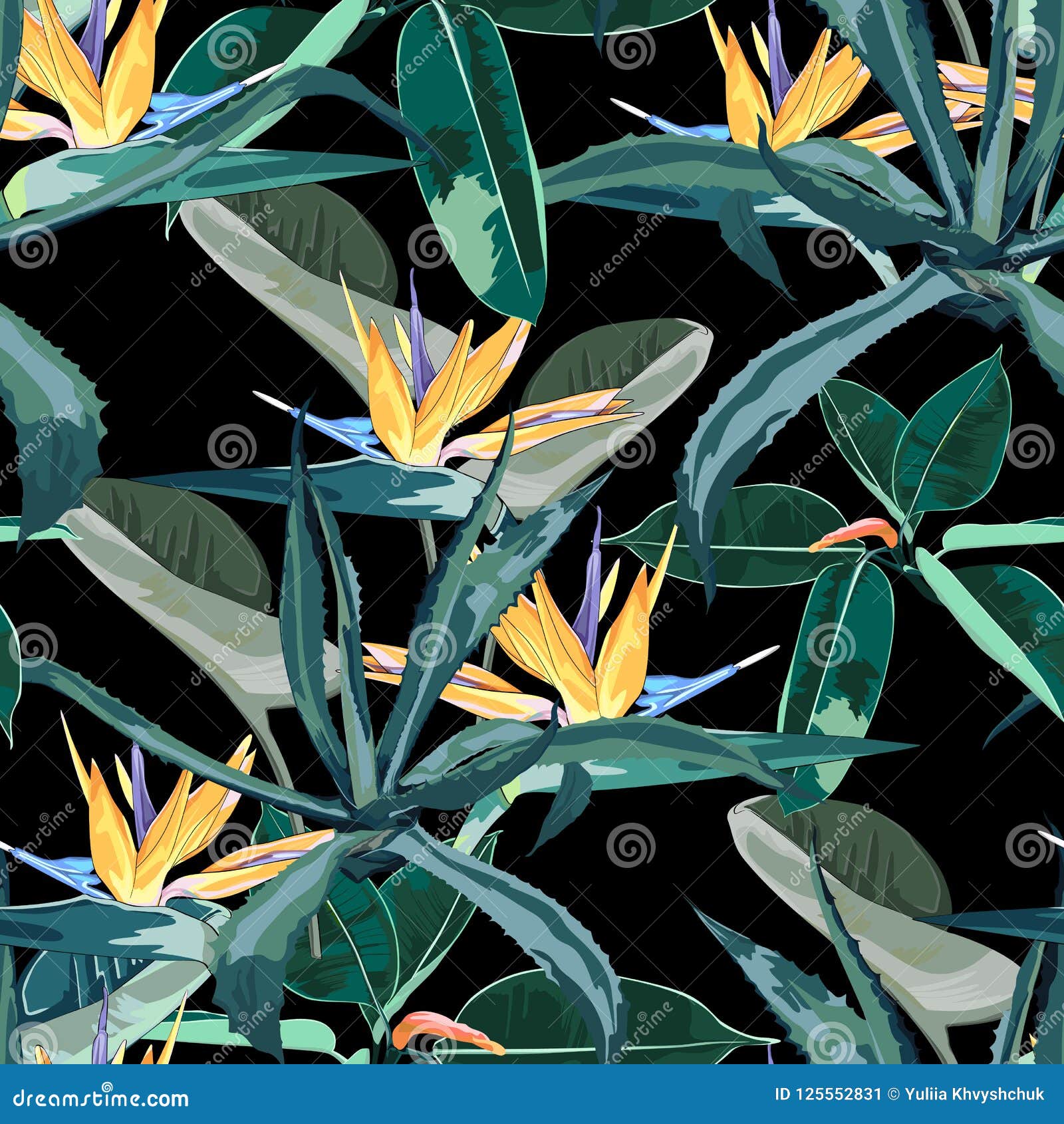 Beautiful Vector Floral Seamless Pattern Background with Agave and ...