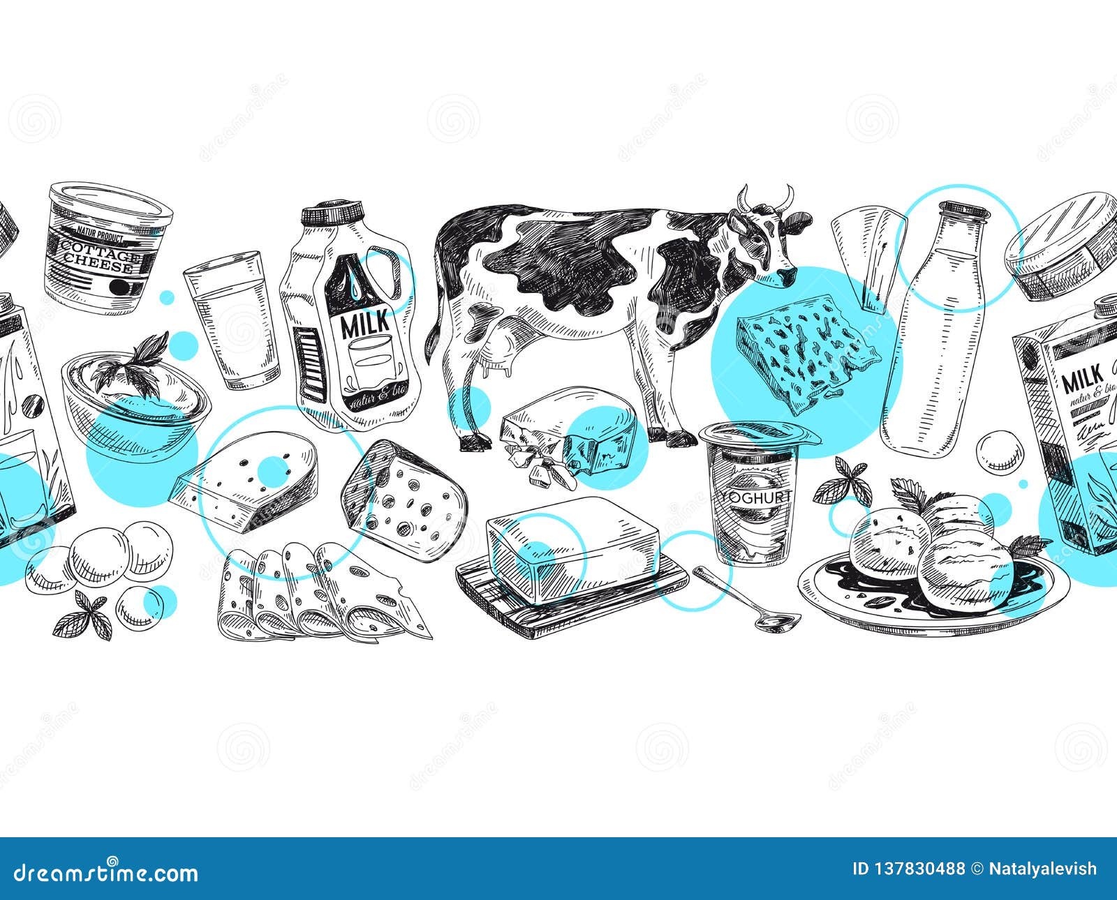 Beautiful Vector Hand Drawn Dairy Products Illustration Stock Vector