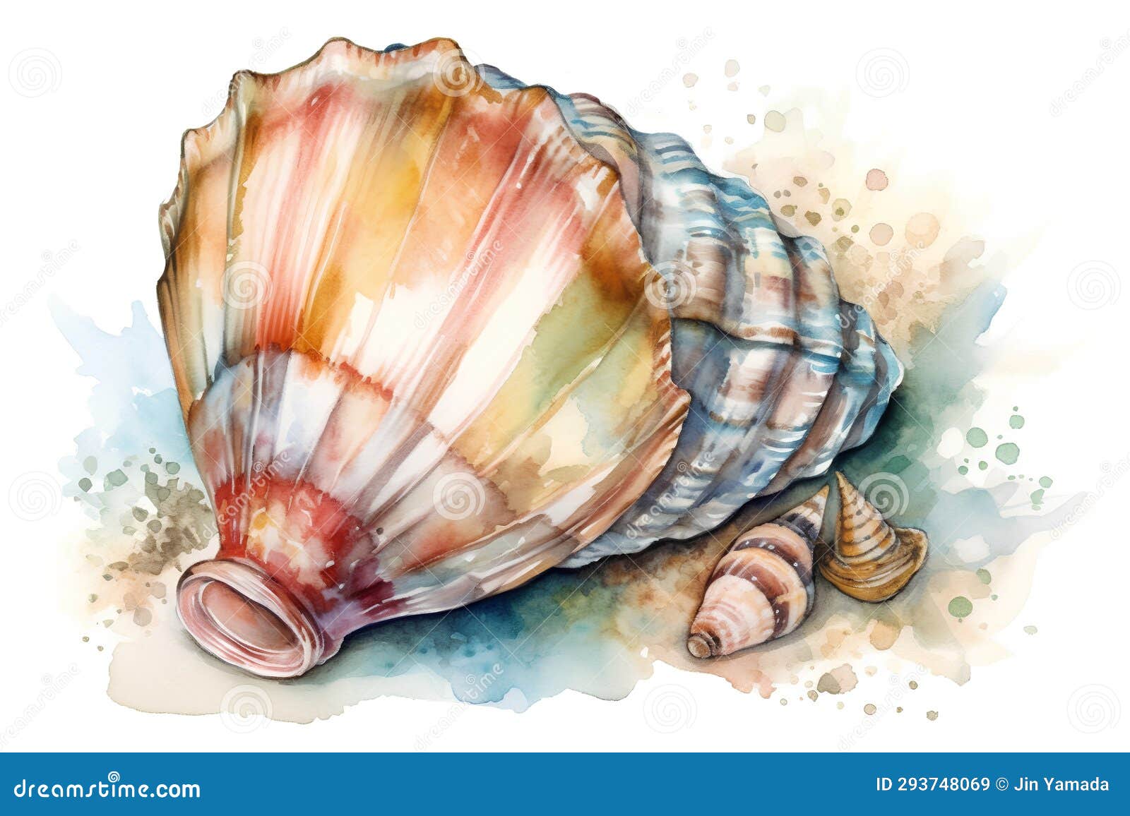 Beautiful Vector Image with Nice Watercolor Hand Drawn Seashells Stock ...