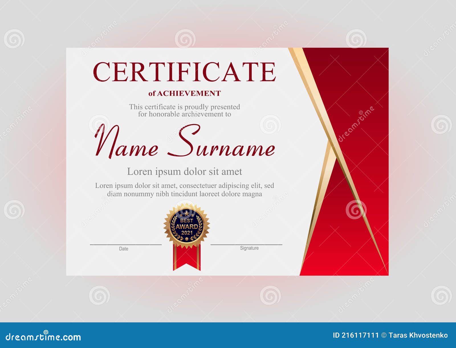 Beautiful Vector Red and Gold Certificate Template Stock Vector ...