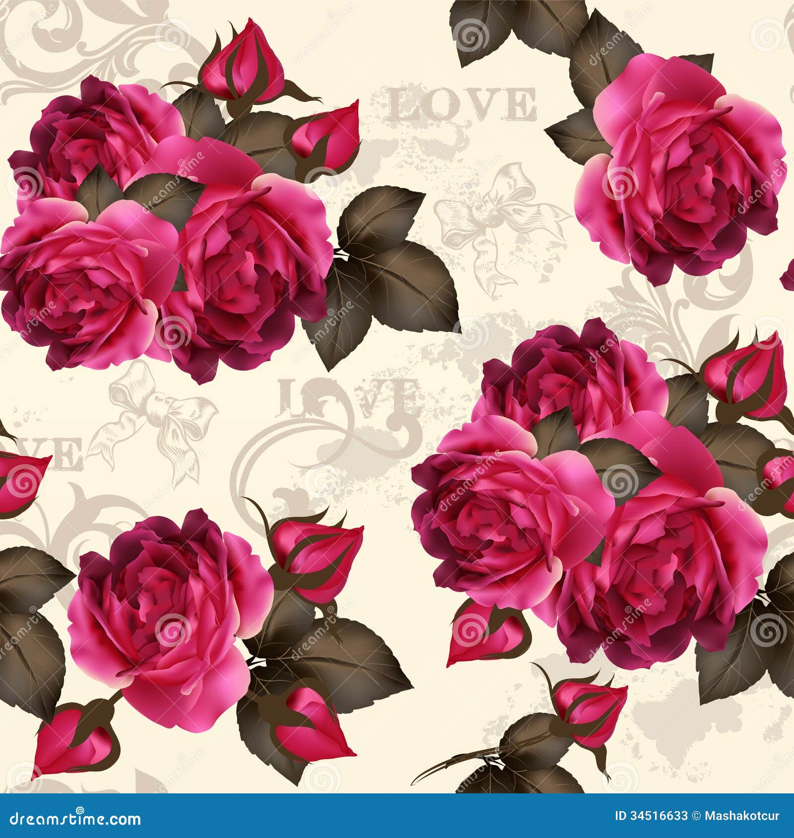 Beautiful Vector Seamless Floral Pattern with Roses Stock Vector ...