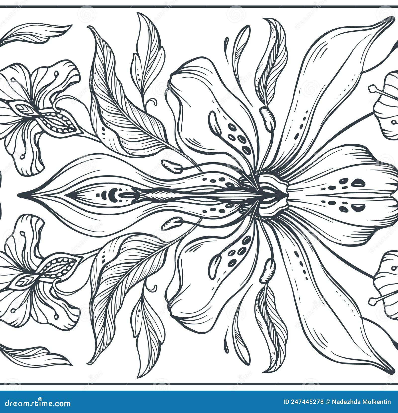 Beautiful Vector Seamless Pattern with Hand Drawn Floral Elements ...